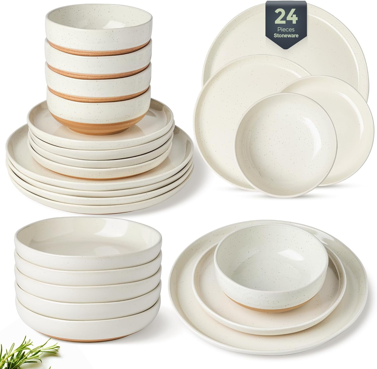 24 Pieces Ceramic Dinnerware Sets for 6, Handpainted Plates and Bowls ...