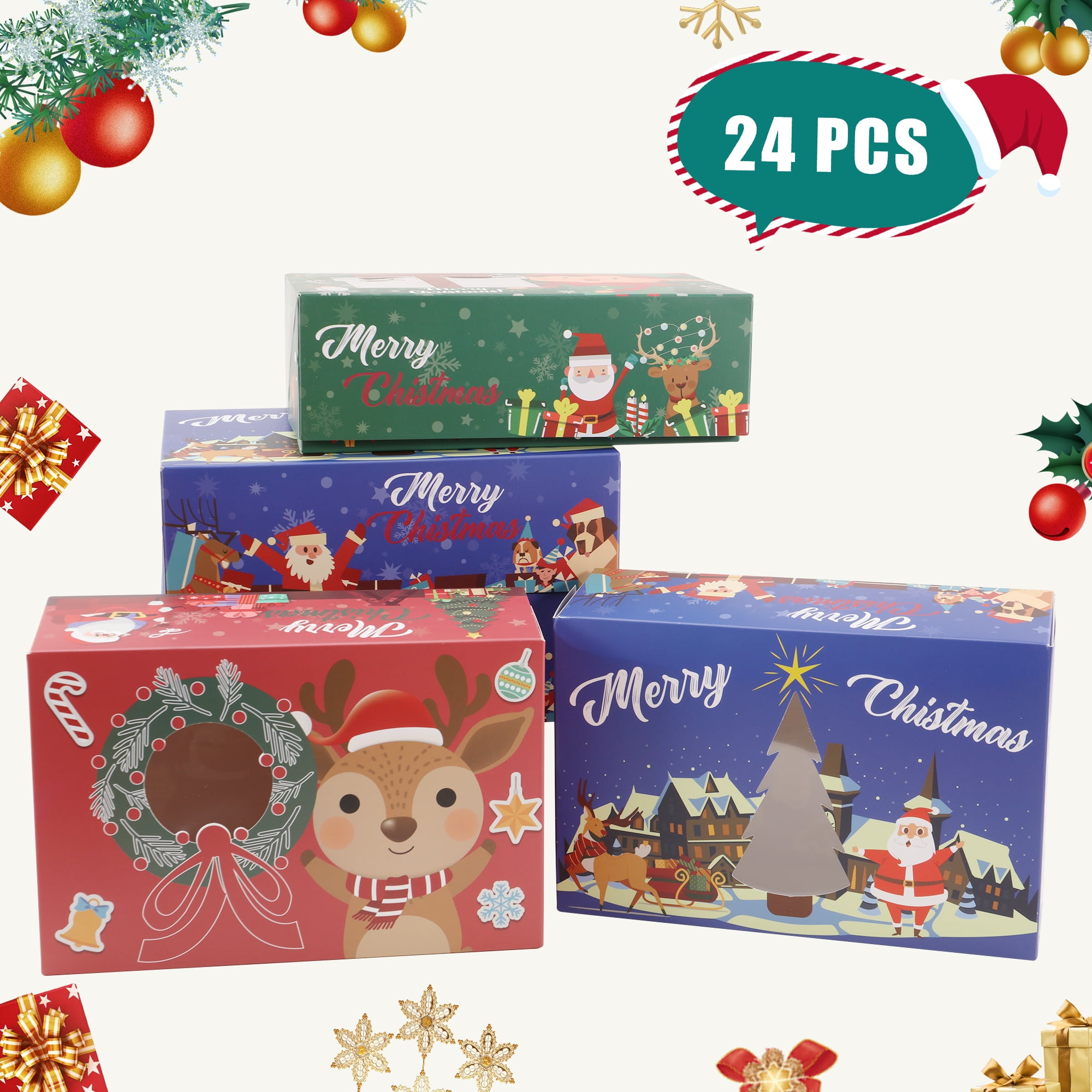 24 Pieces Christmas Gift Boxes, Christmas Gift Wrap Boxes 3 Pattern ...