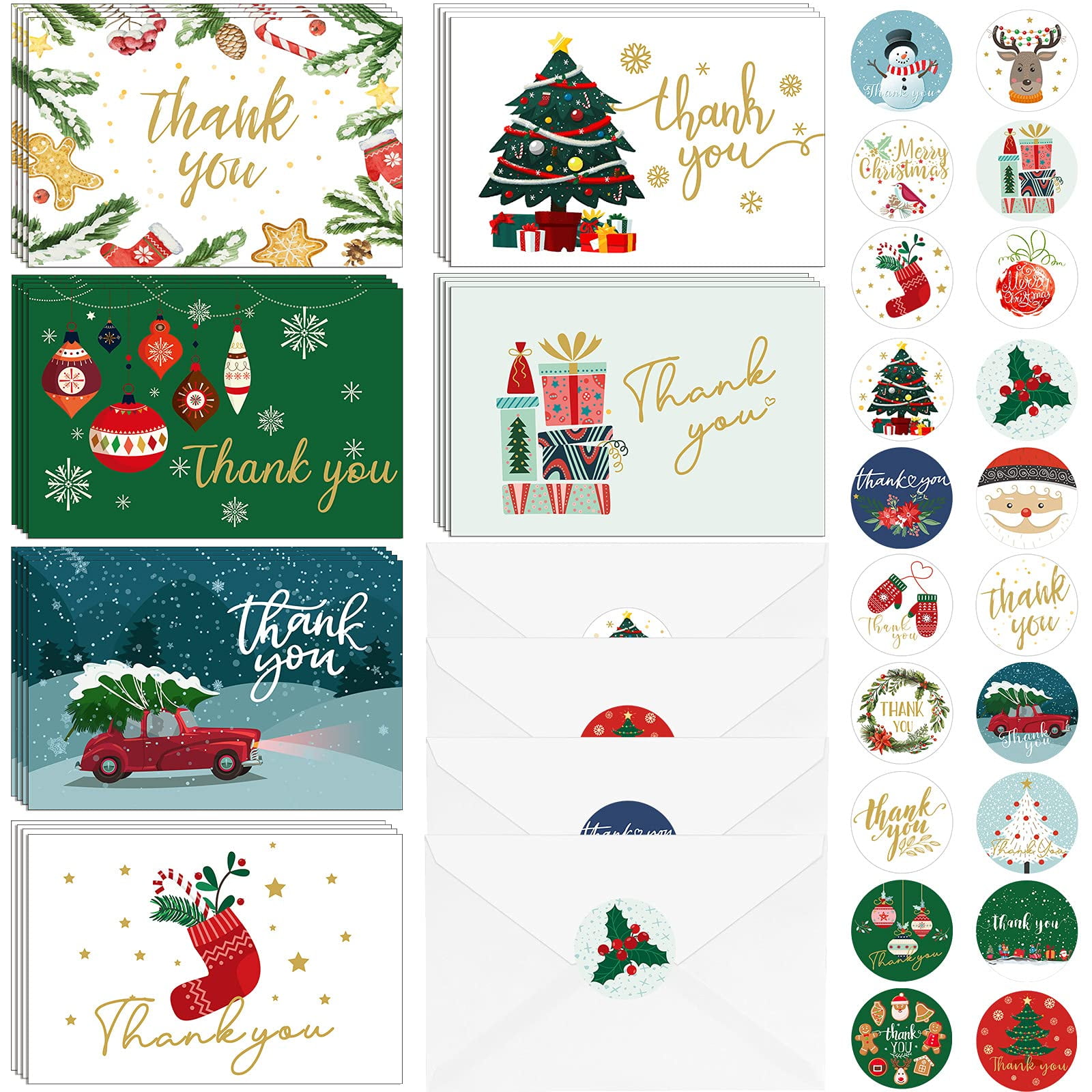 24 Pieces Christmas Thank You Cards Xmas Greeting Cards with Envelopes ...