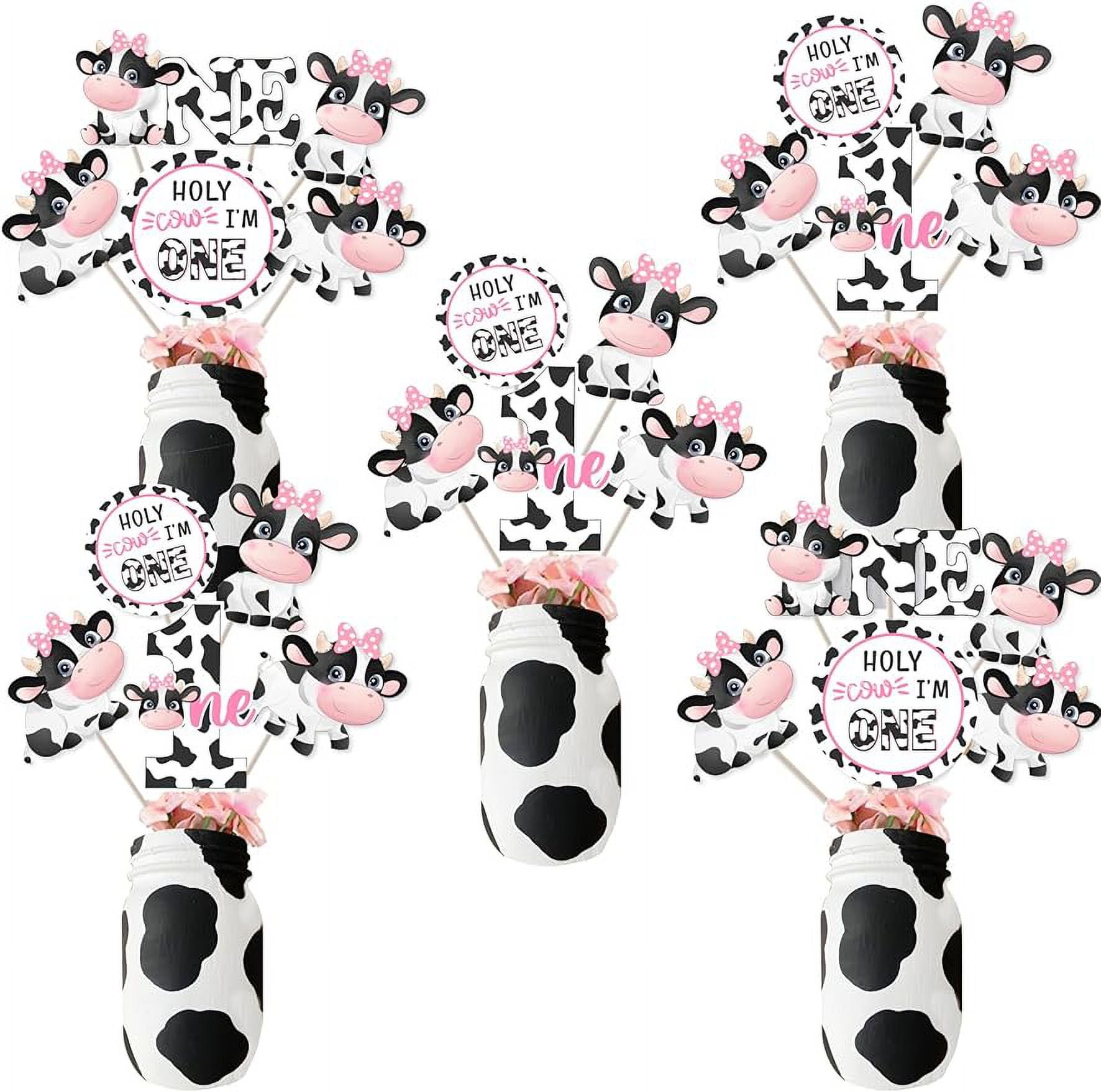 24 Pieces Cow First Birthday Centerpiece Sticks, Holy Cow I’m One Moo ...