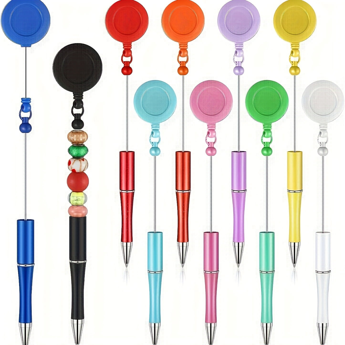 24 Pieces DIY Retractable Badge Reel Beadable Pens 12 Pen Refills 6 ...
