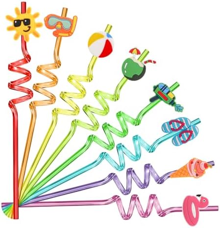 24 Pieces Drinking Straws Pool Party Decorations Supplies Summer Pool ...