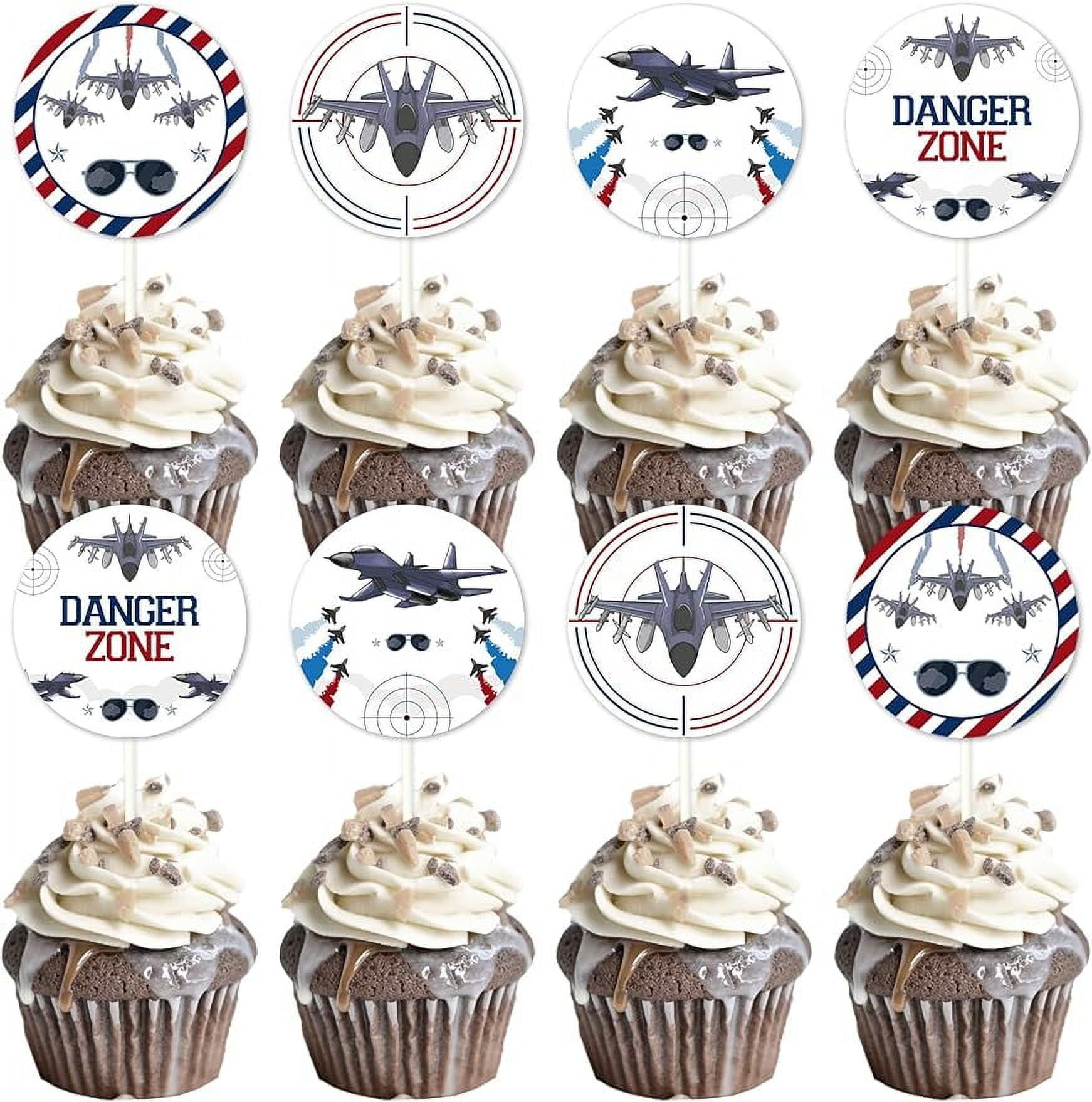 24 Pieces Fighter Pilot Cupcake Toppers, Red and Blue Fighter Jet ...