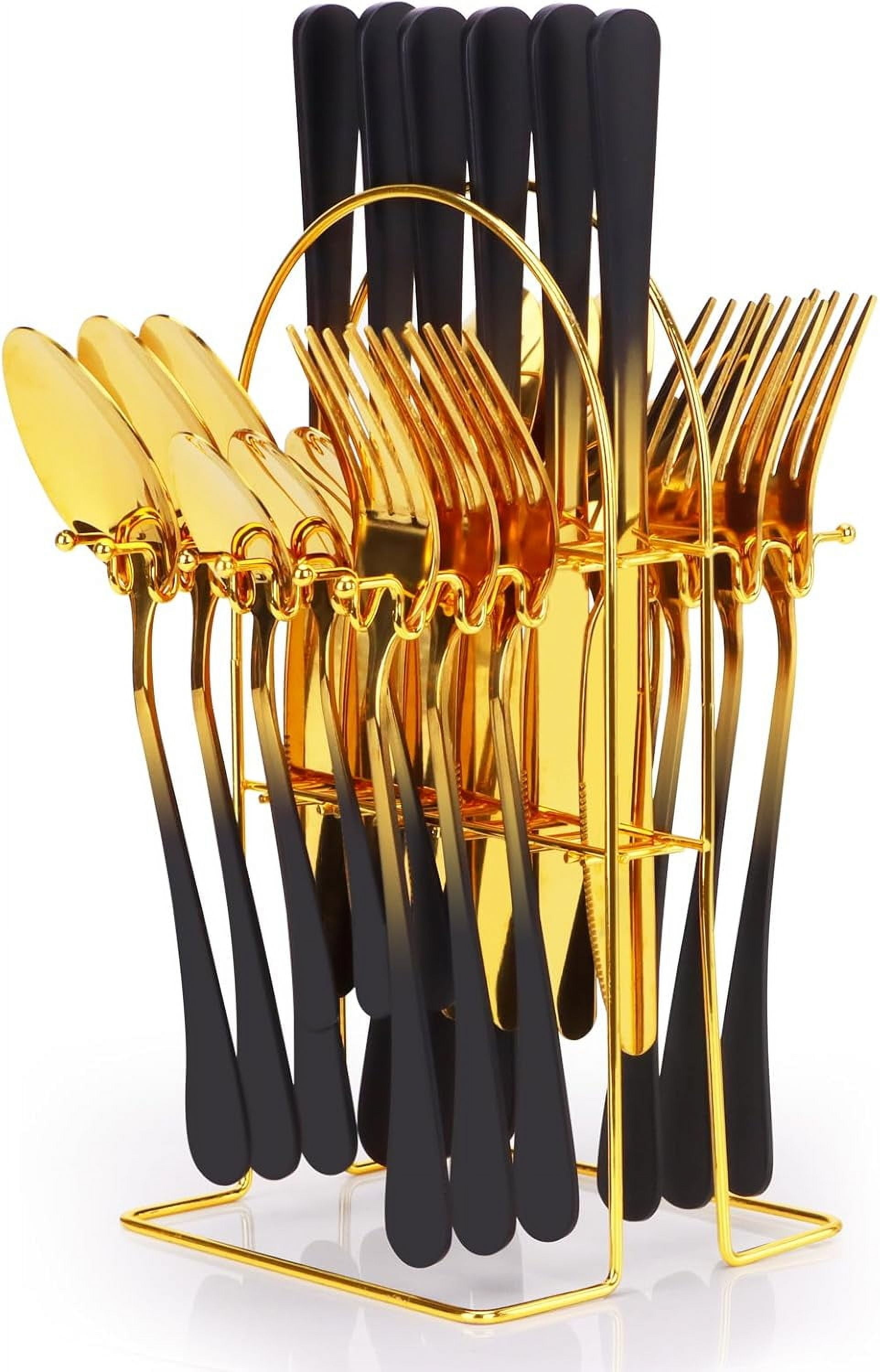 24 Pieces Flatware Set, Stainless Steel Cutlery Set with Silverware ...