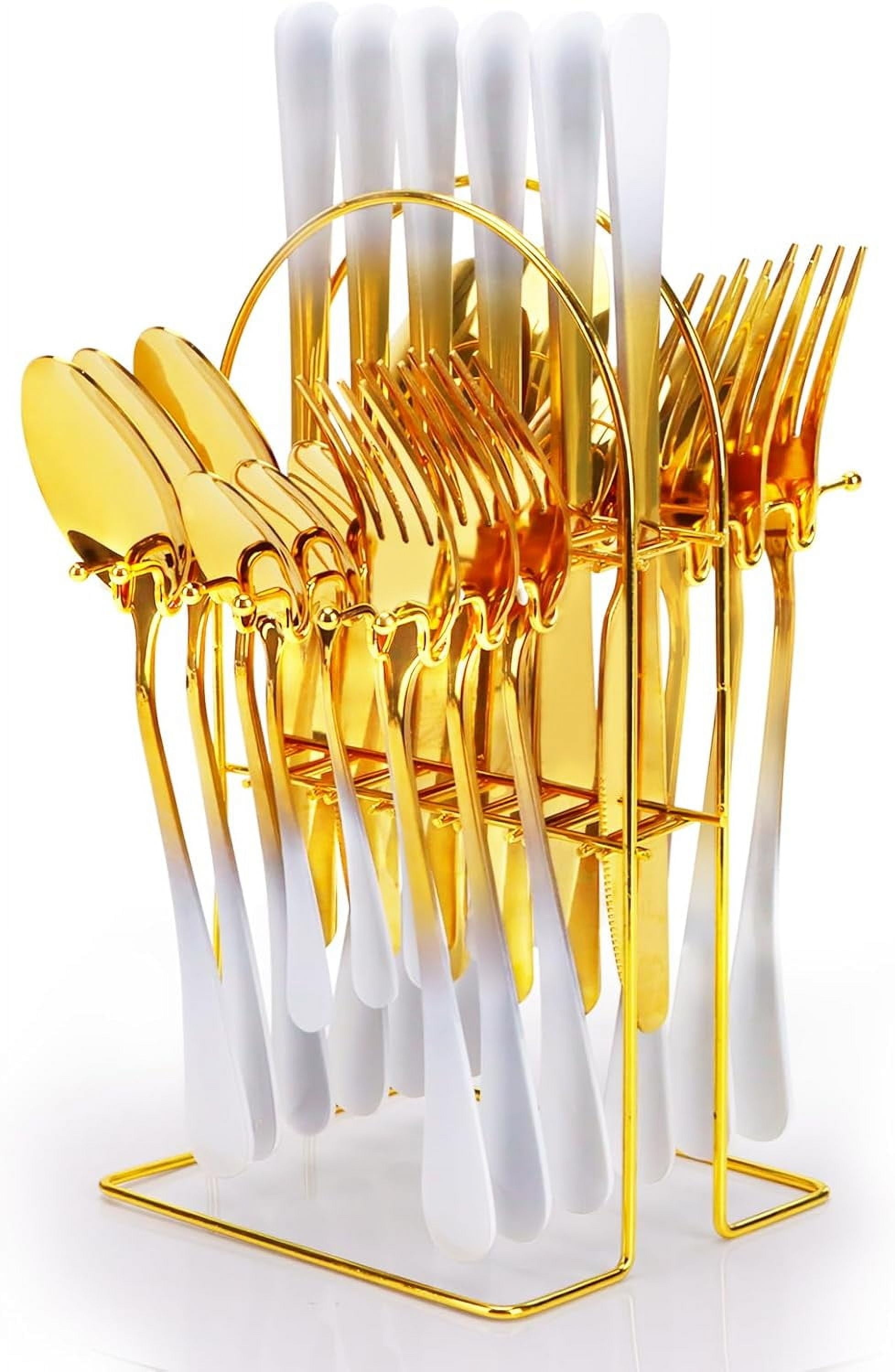 24 Pieces Flatware Set, Stainless Steel Cutlery Set with Silverware ...