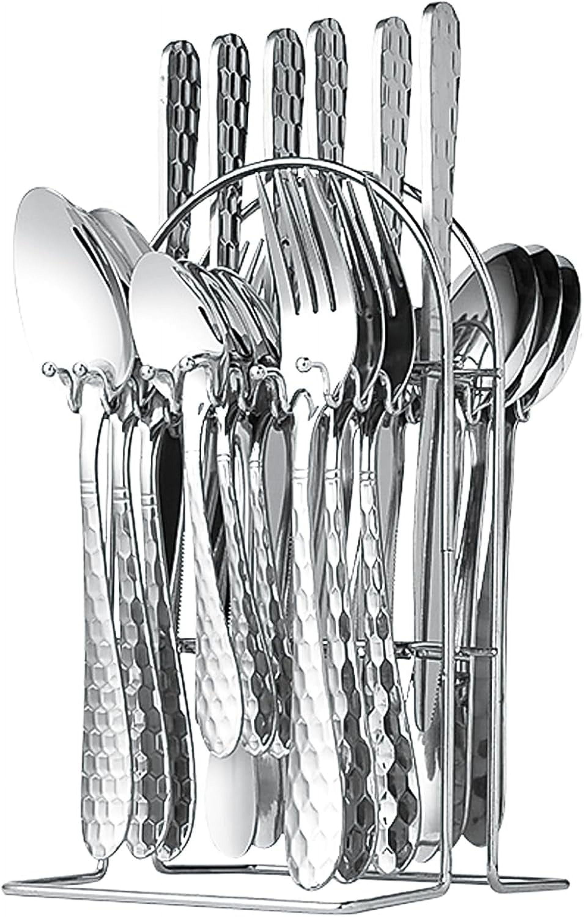 24 Pieces Flatware Set, Stainless Steel Cutlery Set with Silverware ...
