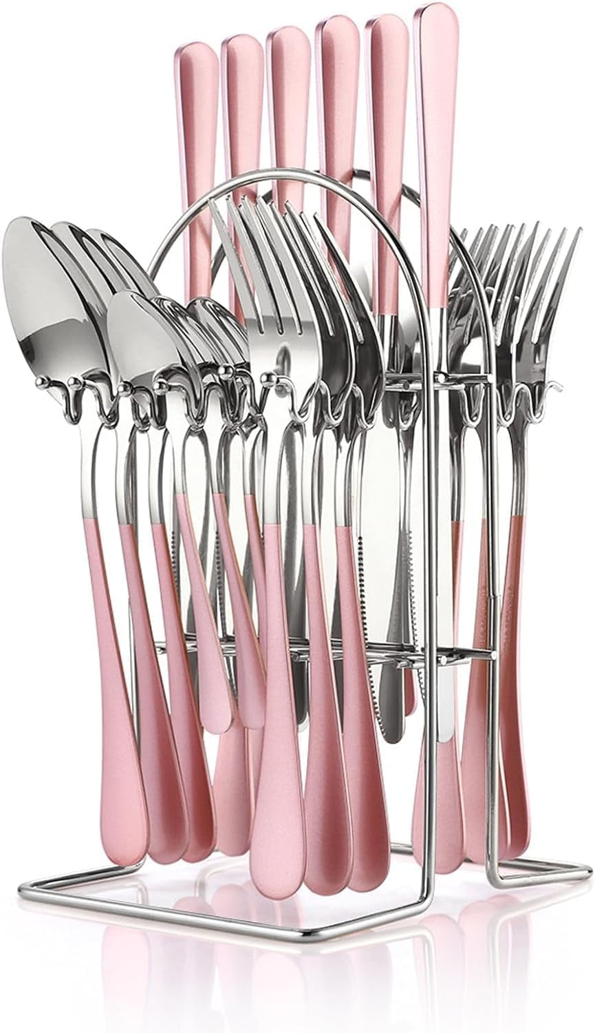 24 Pieces Flatware Set, Stainless Steel Cutlery Set with Silverware ...