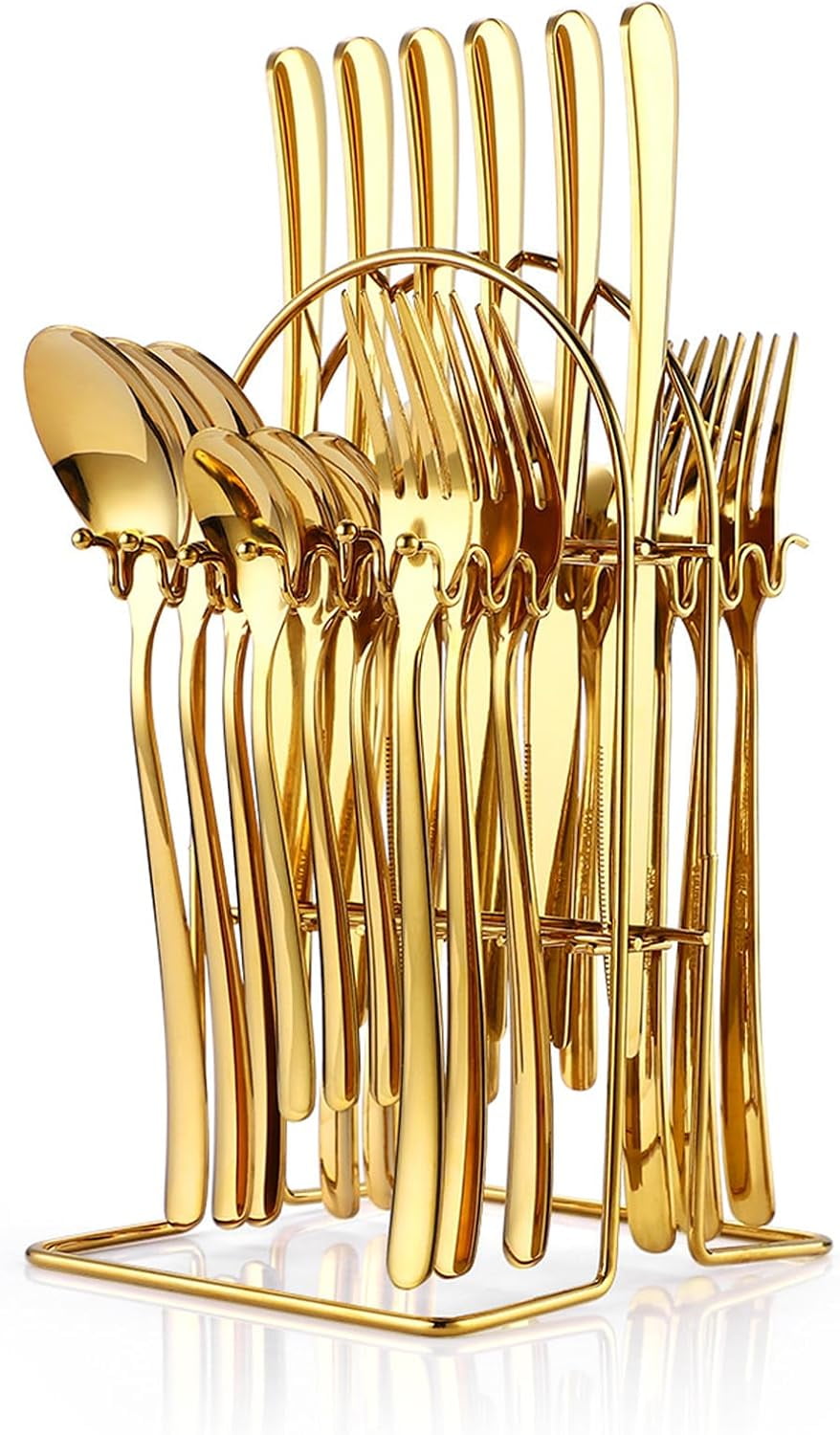24 Pieces Flatware Set, Stainless Steel Cutlery Set with Silverware ...