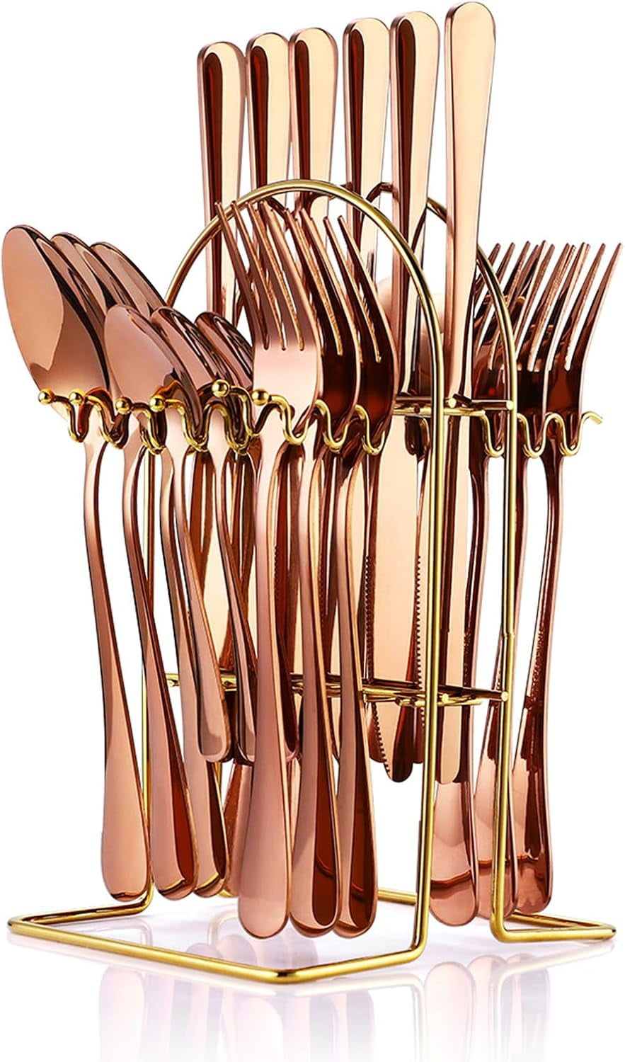 24 Pieces Flatware Set, Stainless Steel Cutlery Set with Silverware ...