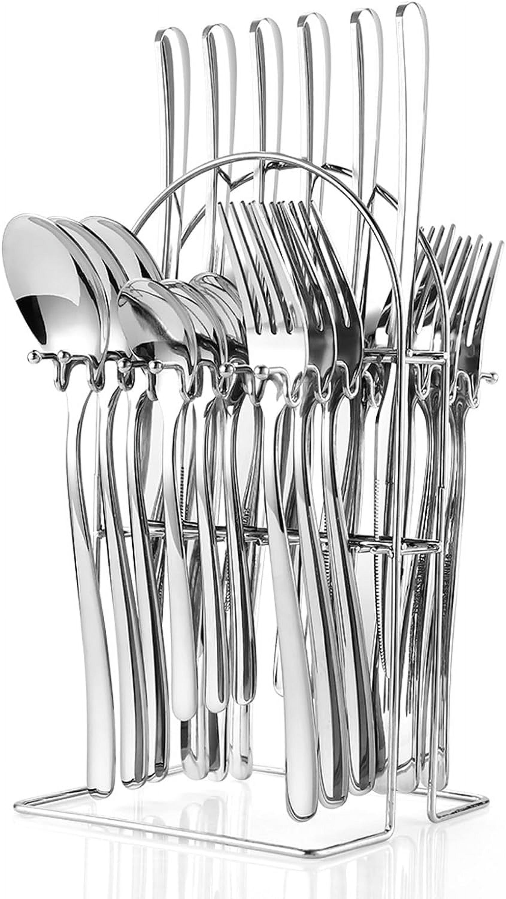 24 Pieces Flatware Set, Stainless Steel Cutlery Set with Silverware ...