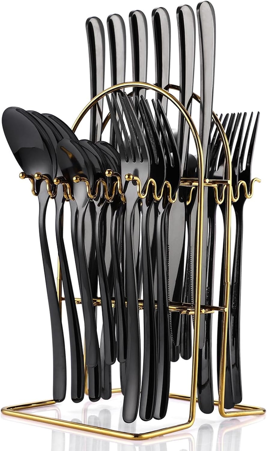 24 Pieces Flatware Set, Stainless Steel Cutlery Set with Silverware ...