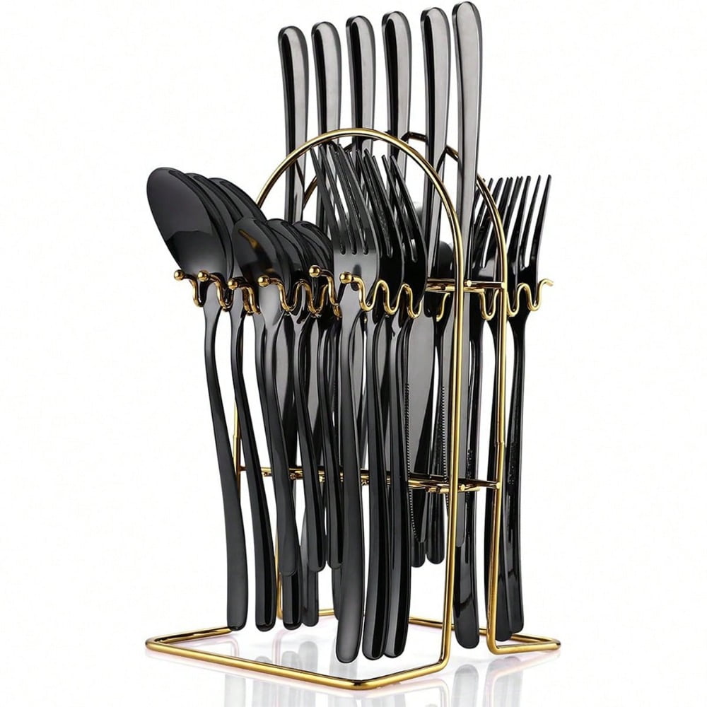 24 Pieces Flatware Set, Stainless Steel Cutlery Set With Silverware ...