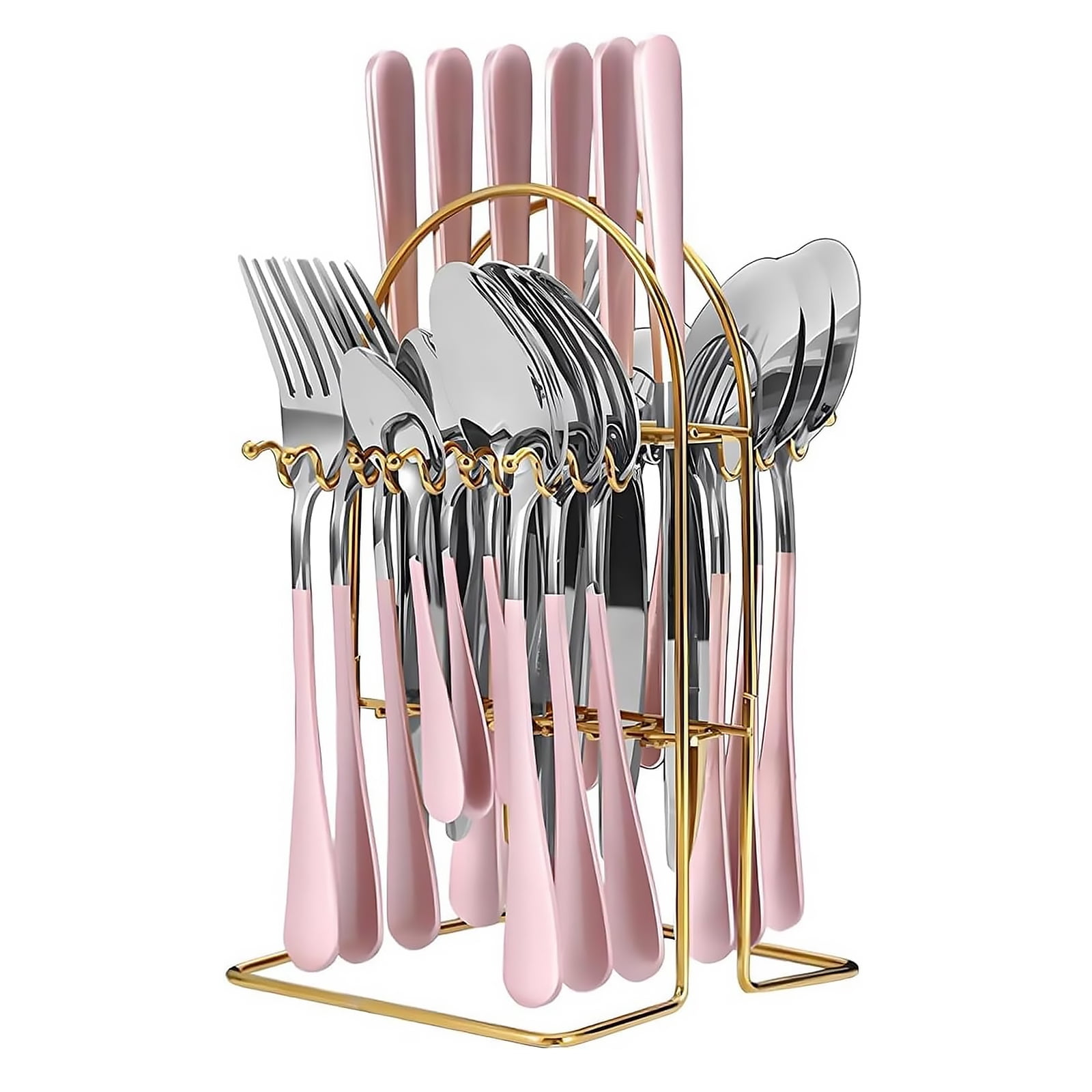 24 Pieces Flatware Set, Stainless Steel Silverware Set with Hanging ...