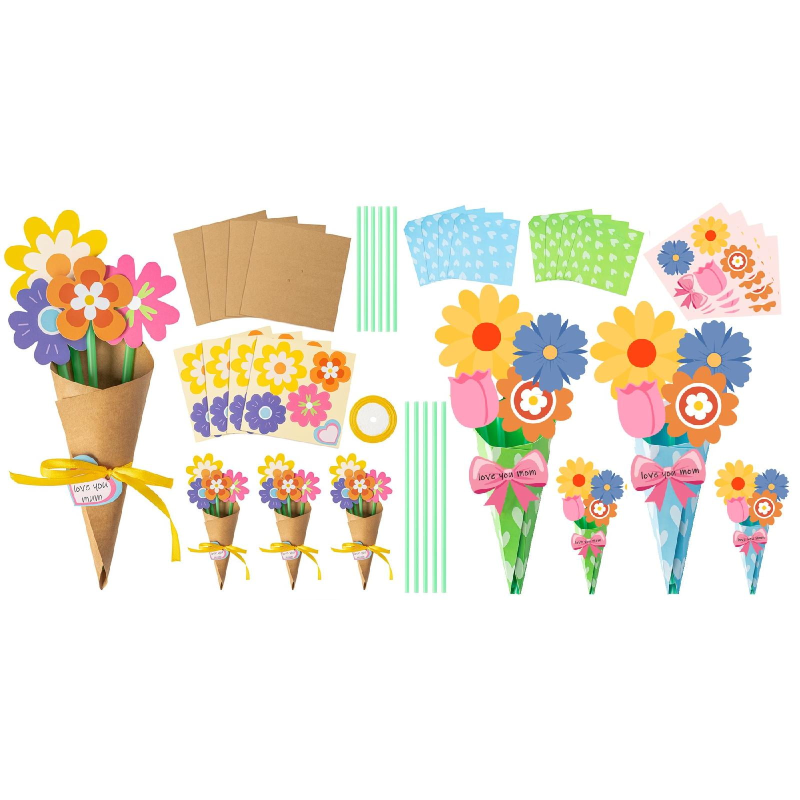 24 Pieces Flower Bouquet Craft Kit Mother'S Day Flower Bouquet Paper ...