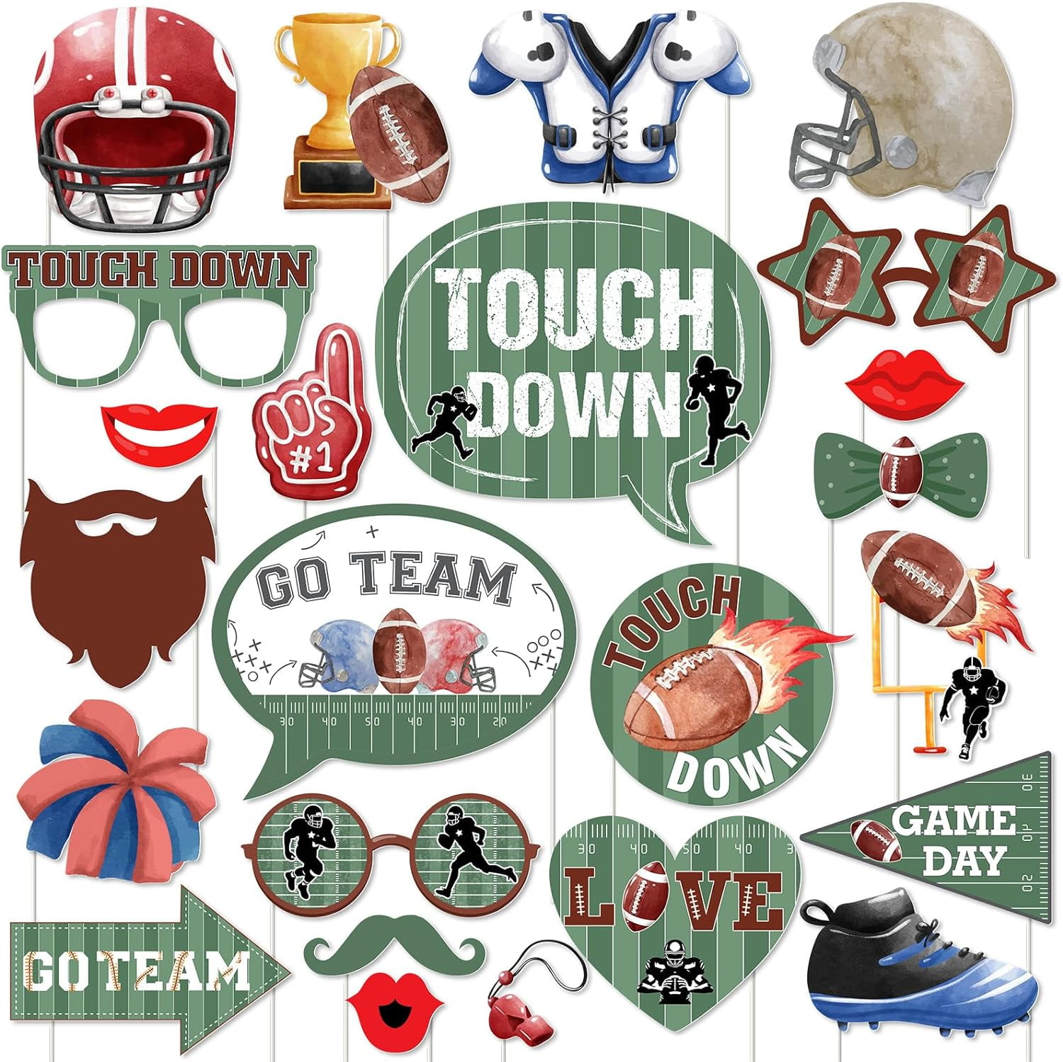 24 Pieces Football Photo Booth Props, Rugby Ball Party Decorations for ...
