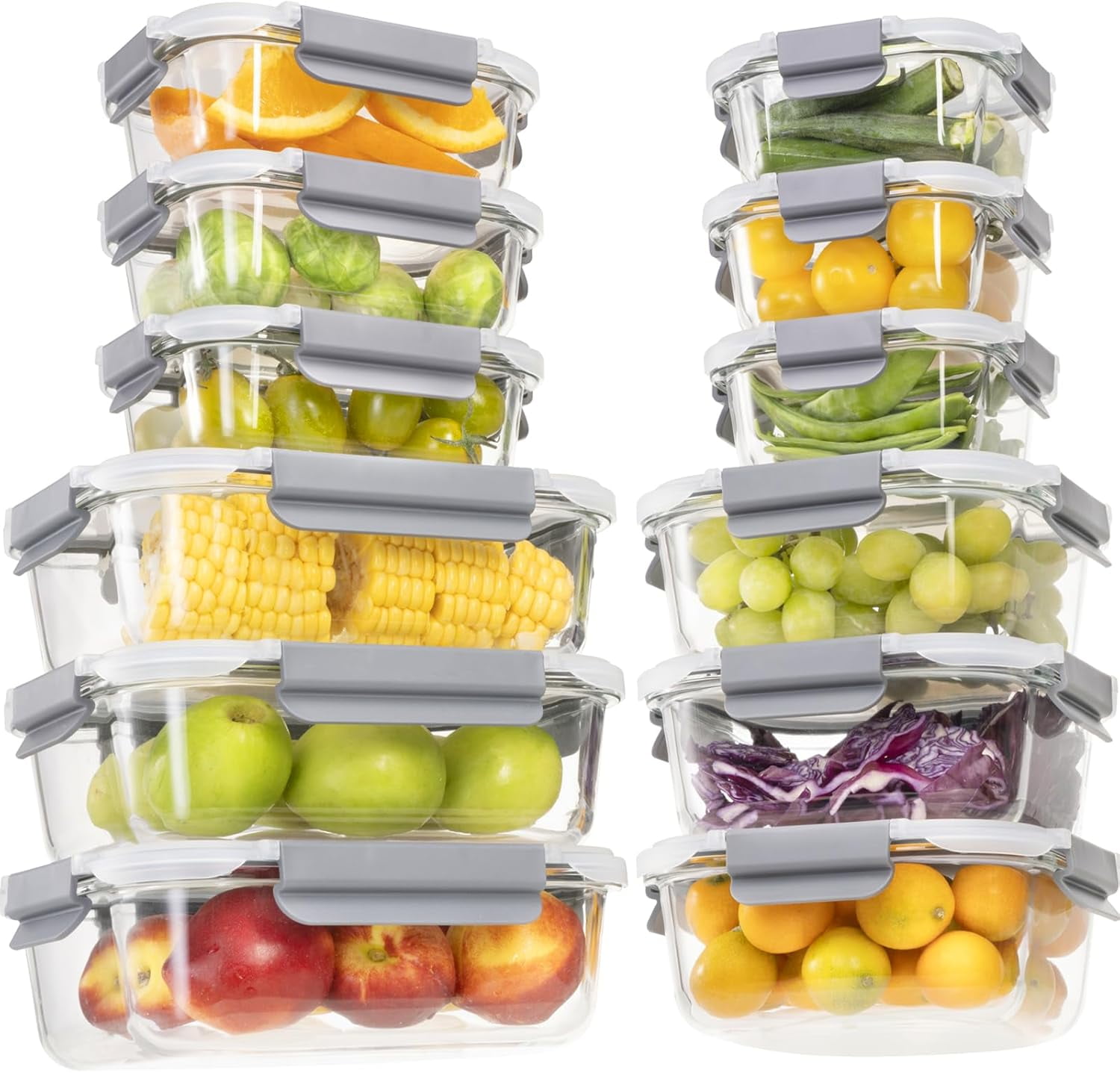 24 Pieces Glass Food Storage Containers with Lids,Glass Meal Prep ...