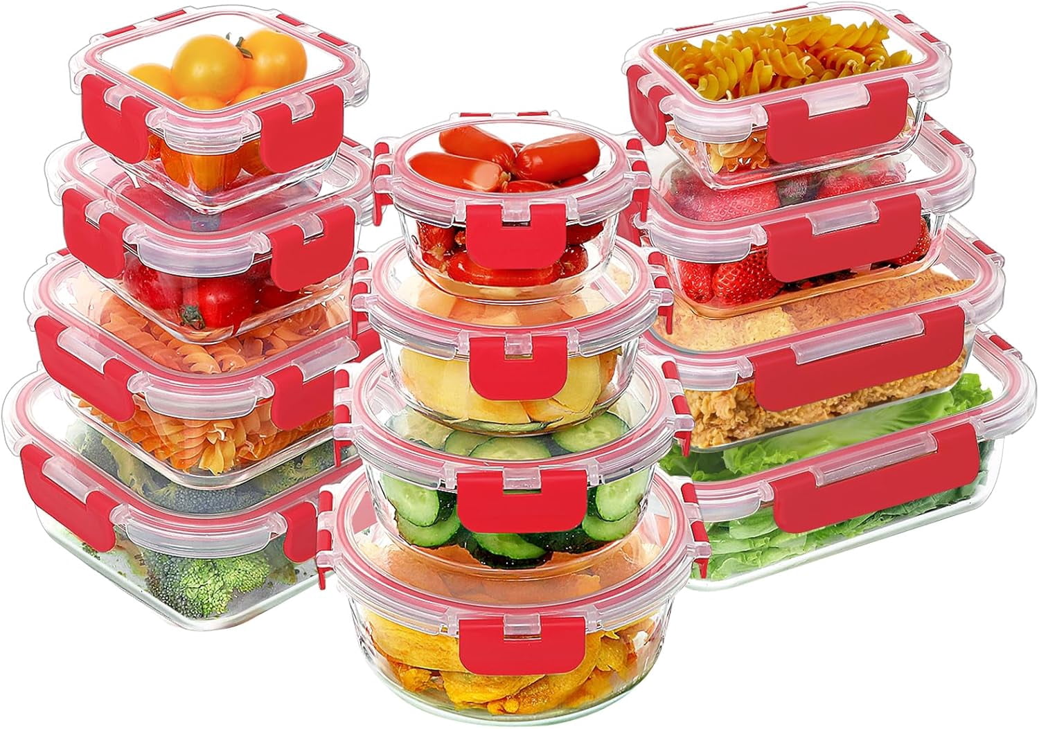 24 Pieces Glass Food Storage Containers Set, Airtight Glass Lunch ...