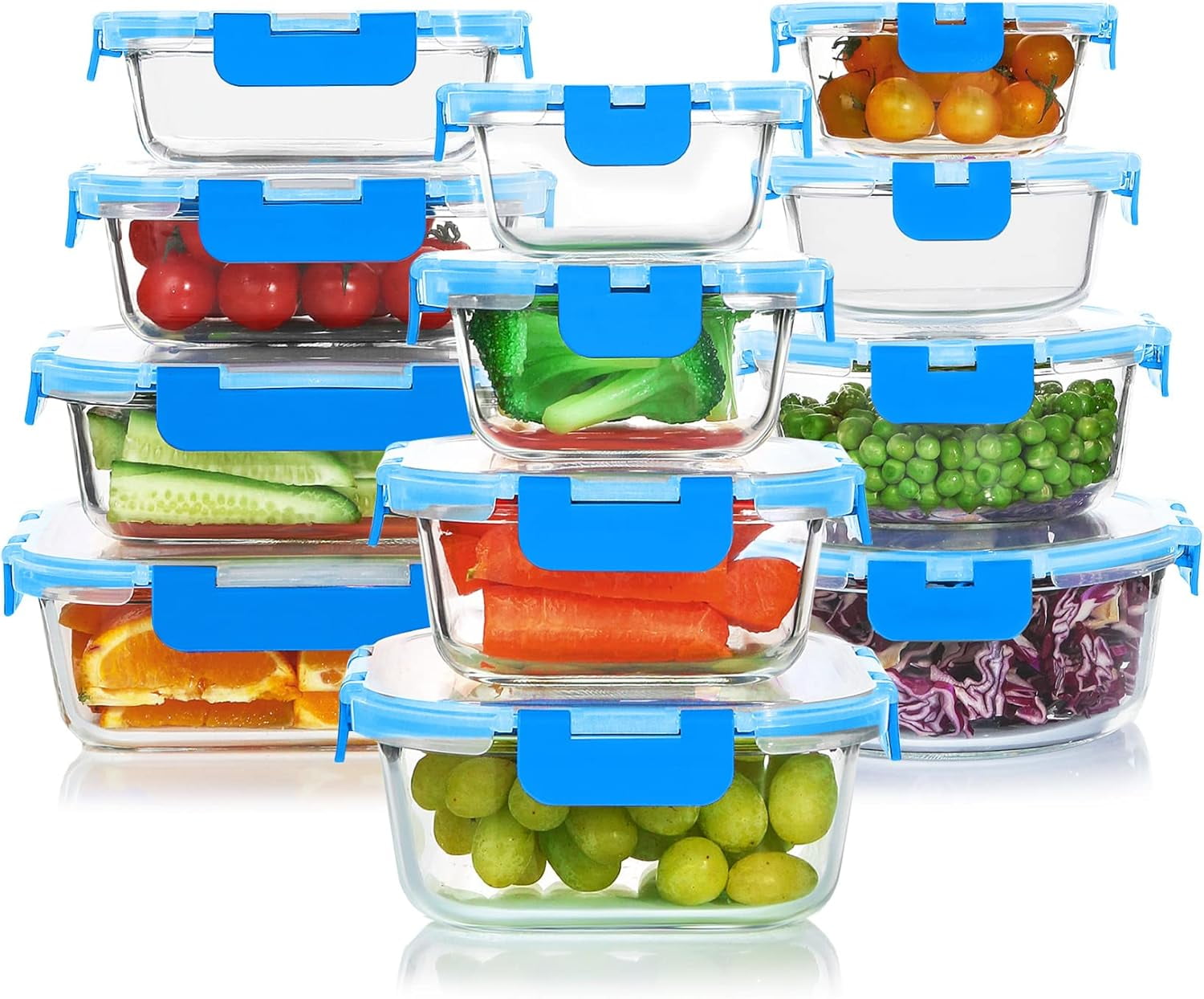 24 Pieces Glass Food Storage Containers Set,Glass Meal Prep Containers ...