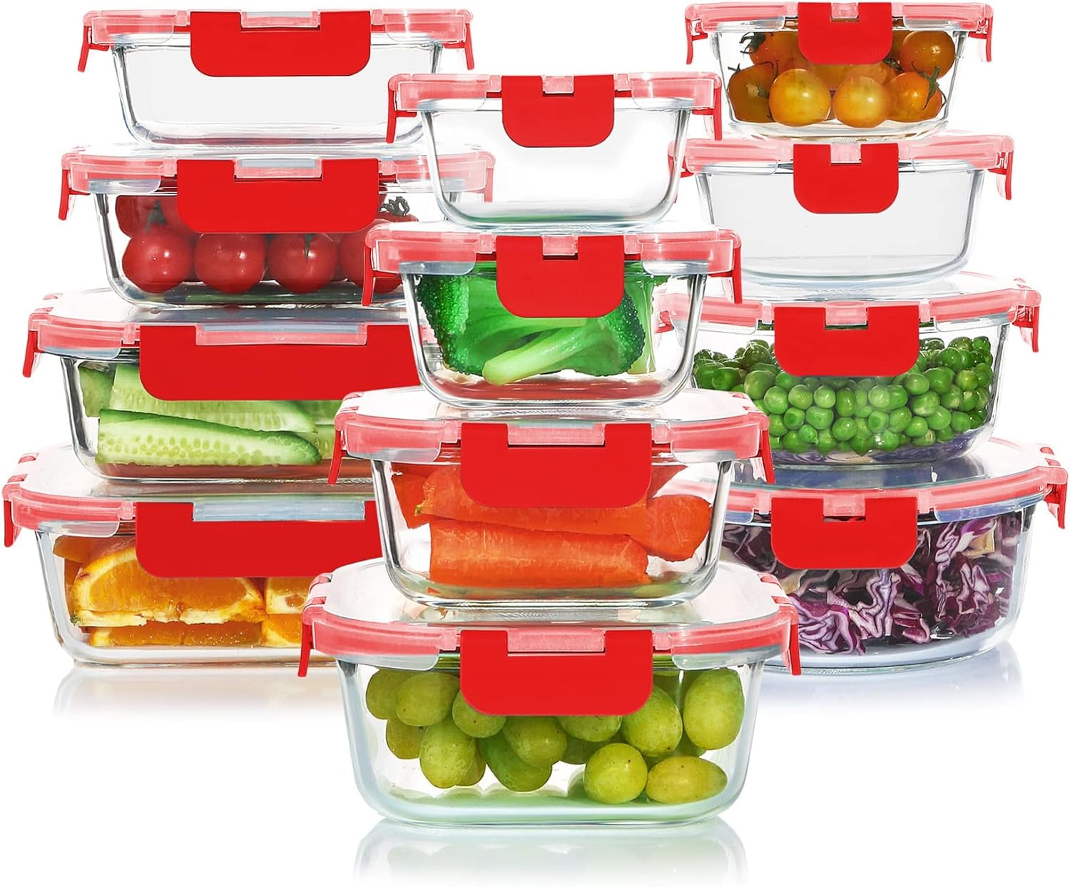 24 Pieces Glass Food Storage Containers Set,Glass Meal Prep Containers ...