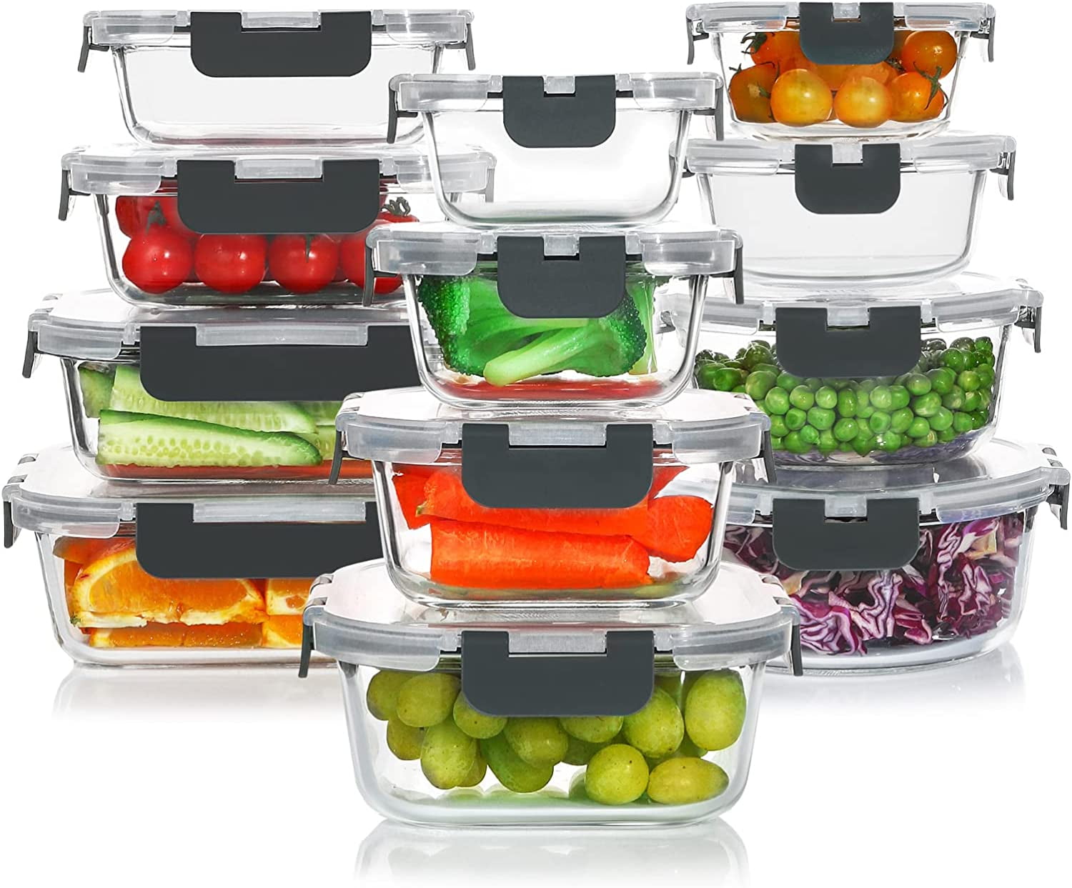 24 Pieces Glass Food Storage Containers Set,Glass Meal Prep Containers ...