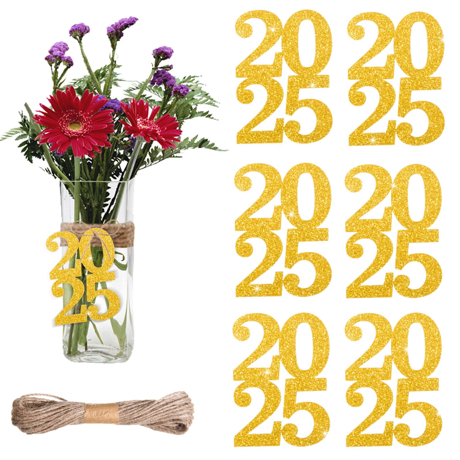 24 Pieces GlitterUMRT 2025 Cutouts Tags Decorations Double Side 2025 ...