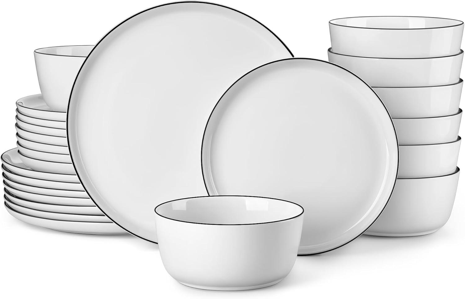 24 Pieces Gourmet Porcelain Dinnerware Sets, Premium Plates and Bowls ...