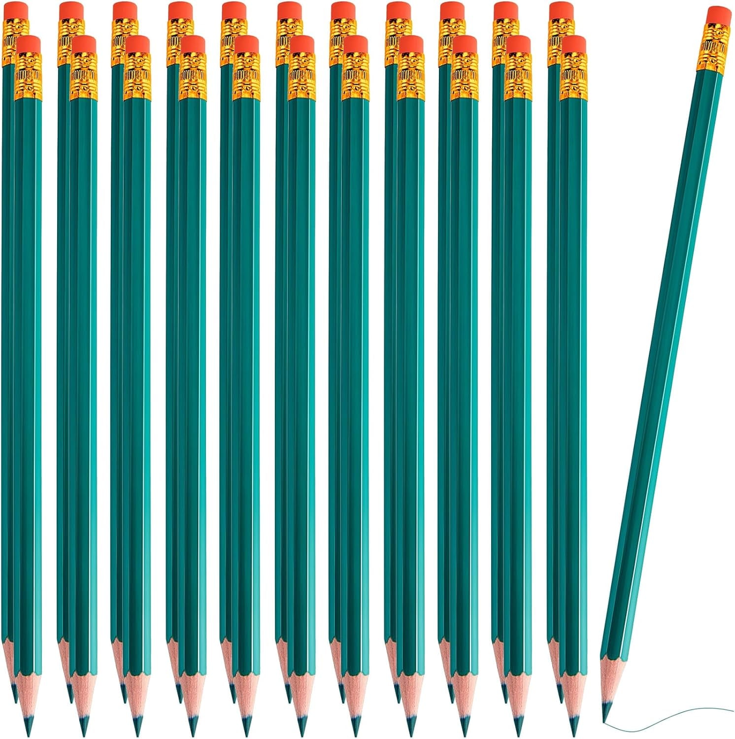 24 Pieces Green Pencils with Eraser Pre-sharpened Erasable Checking #2 ...