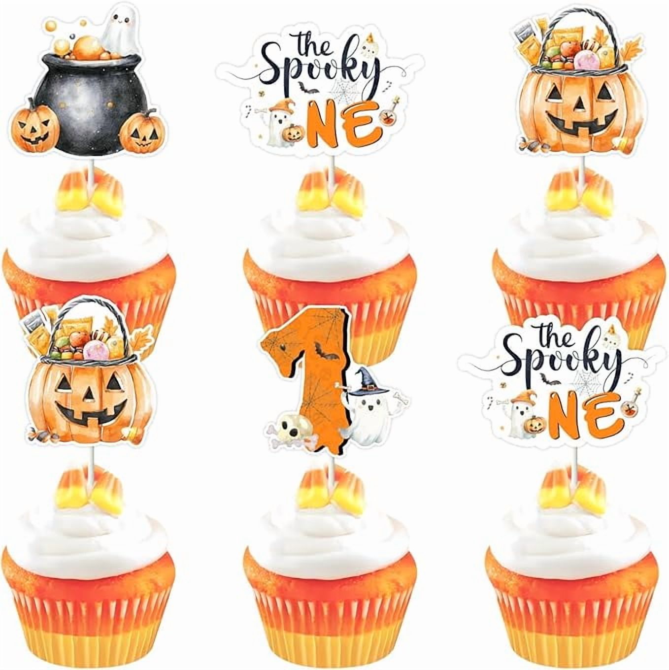 24 Pieces Halloween 1st Birthday Cupcake Toppers, Orange Black The ...