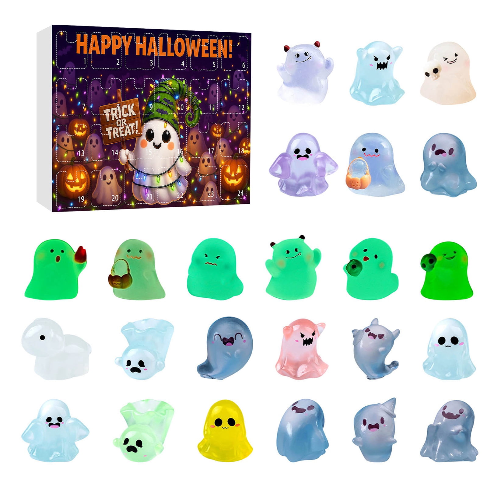 24 Pieces Halloween Countdown Calendar, 3D Glowing Ghost Toys, Surprise ...