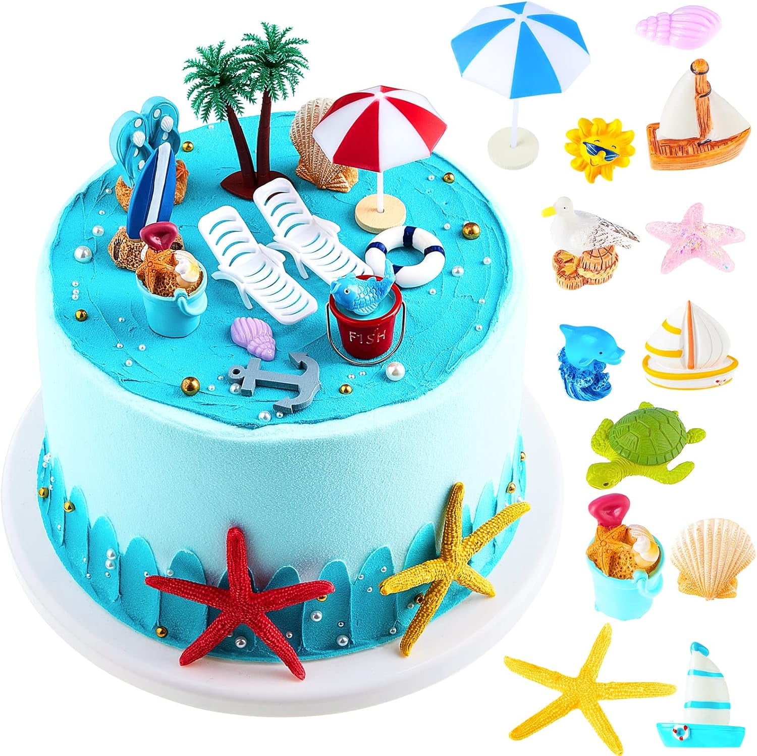 24 Pieces Hawaiian Beach Cake Decoration Green Palm Tree Cake Toppers ...