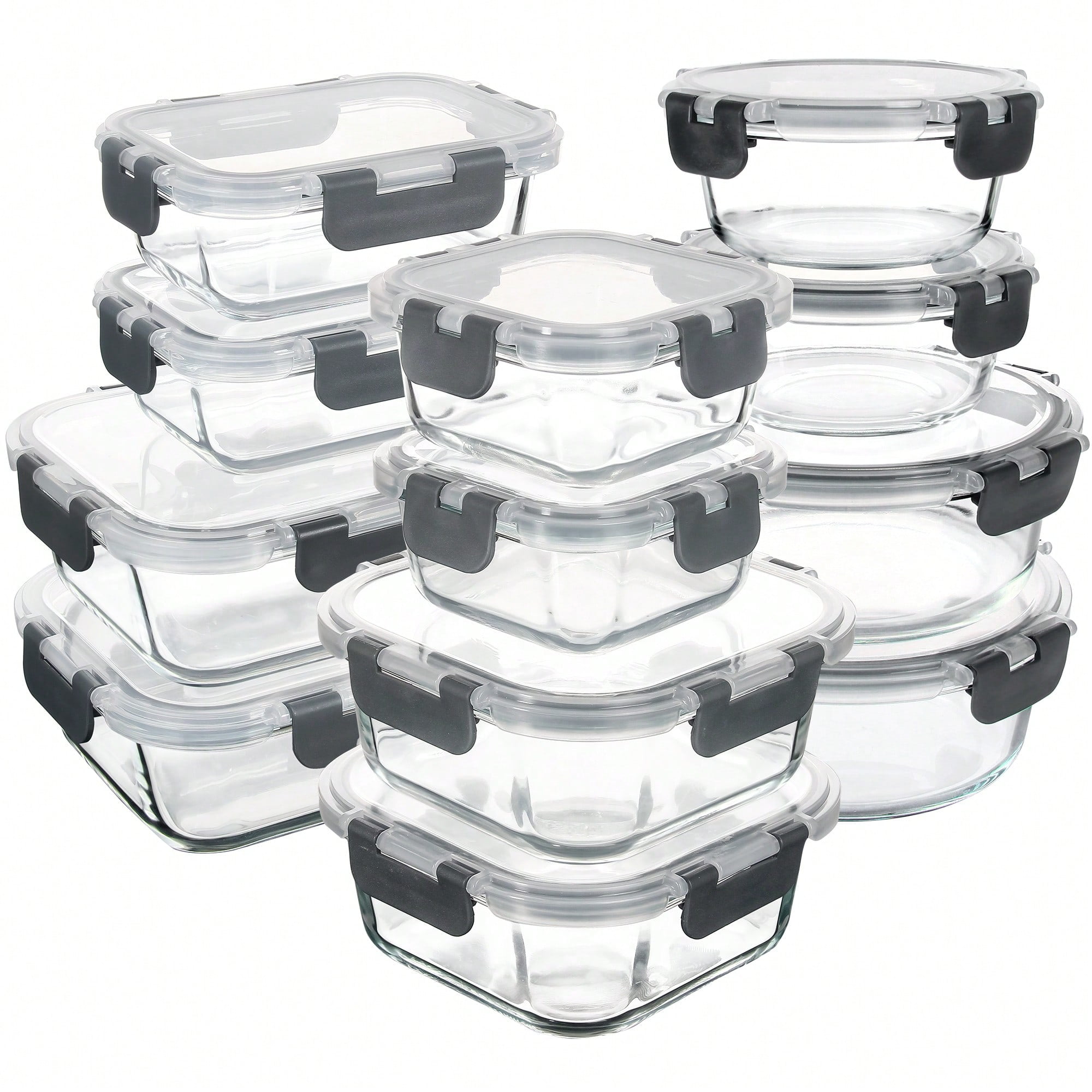[24-Pieces ] High Borosilicate Glass Meal Prep Containers With Steam ...