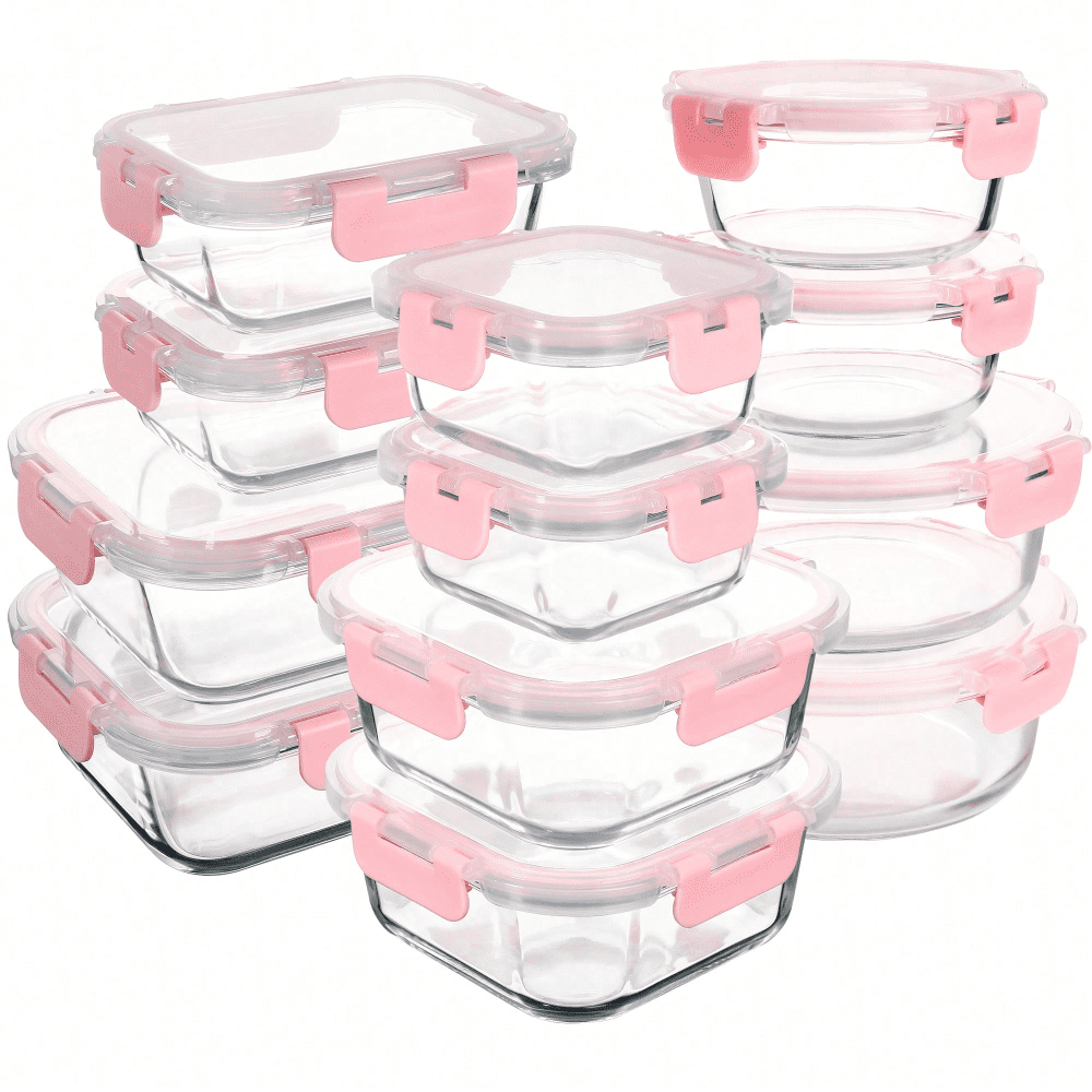 [24-Pieces ] High Borosilicate Glass Meal Prep Containers With Steam ...