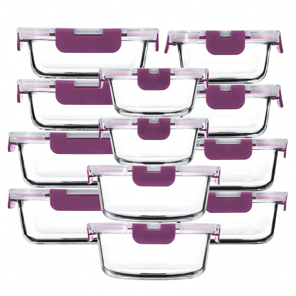 [24-Pieces ] High Borosilicate Glass Meal Prep Containers With Steam ...