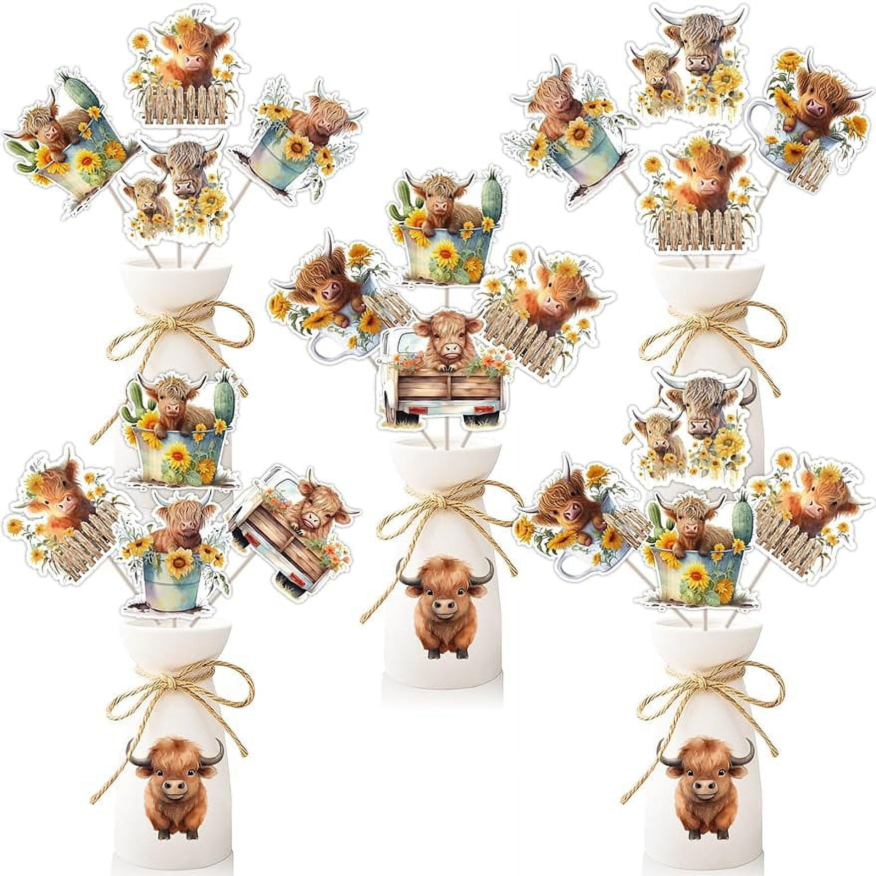 24 Pieces Highland Cow Centerpiece Sticks - Farm Highland Cow Table ...