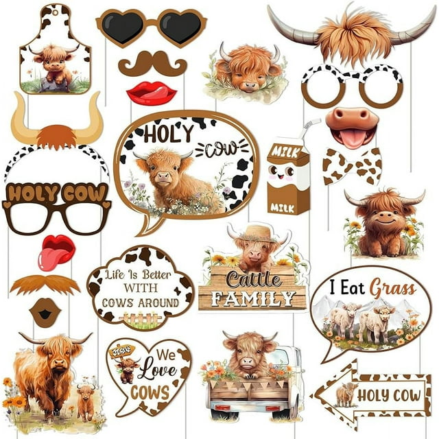 24 Pieces Highland Cow Photo Prop Booths - Highland Cattle Holy Cow ...