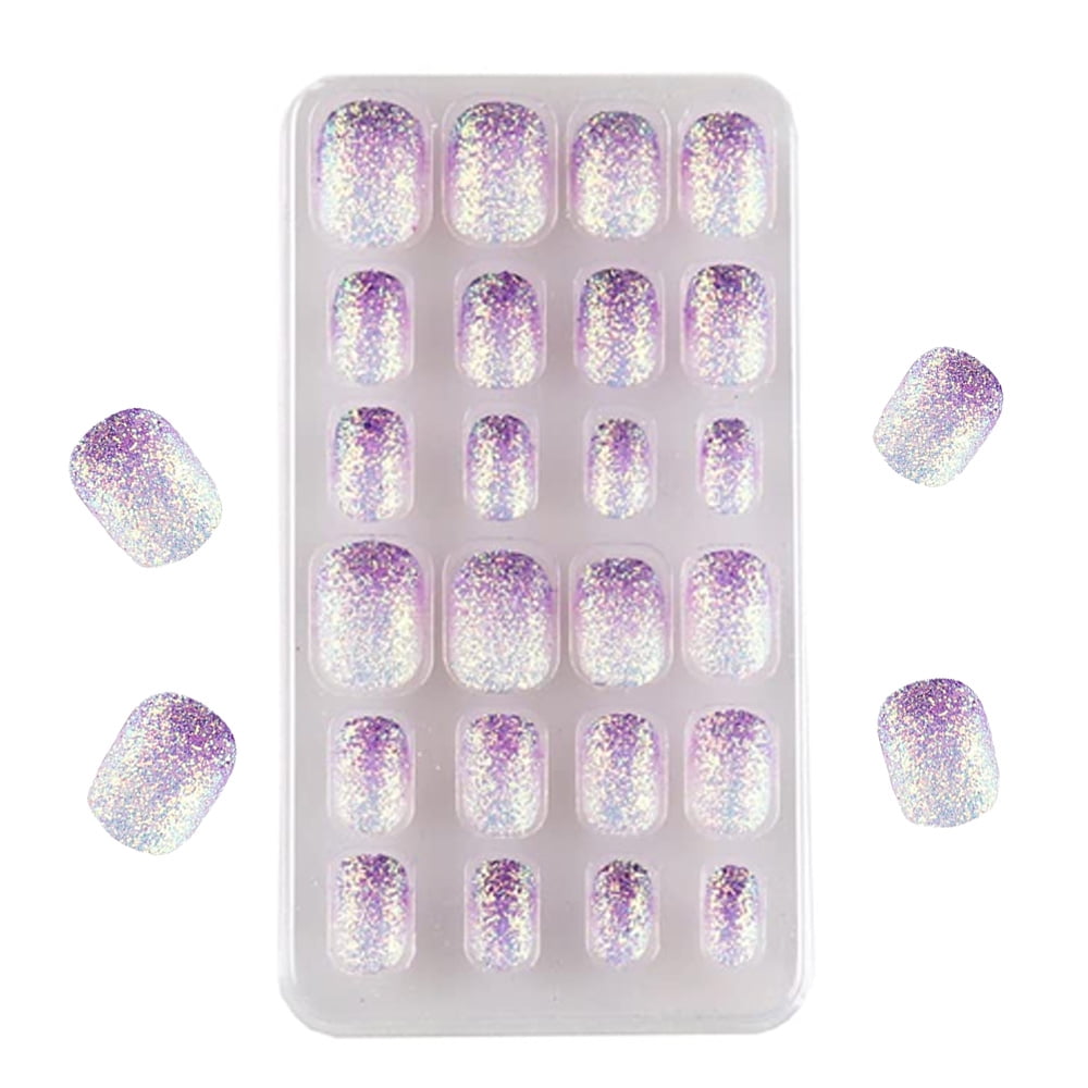 24 Pieces Kids Press on Nails Pre-glue Children False Nails Stick on ...