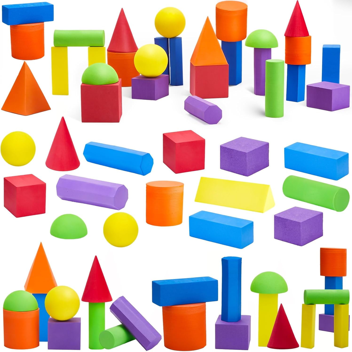 24 Pieces Large Size Foam Geometric Solid Blocks 3D S s Assorted Colors ...