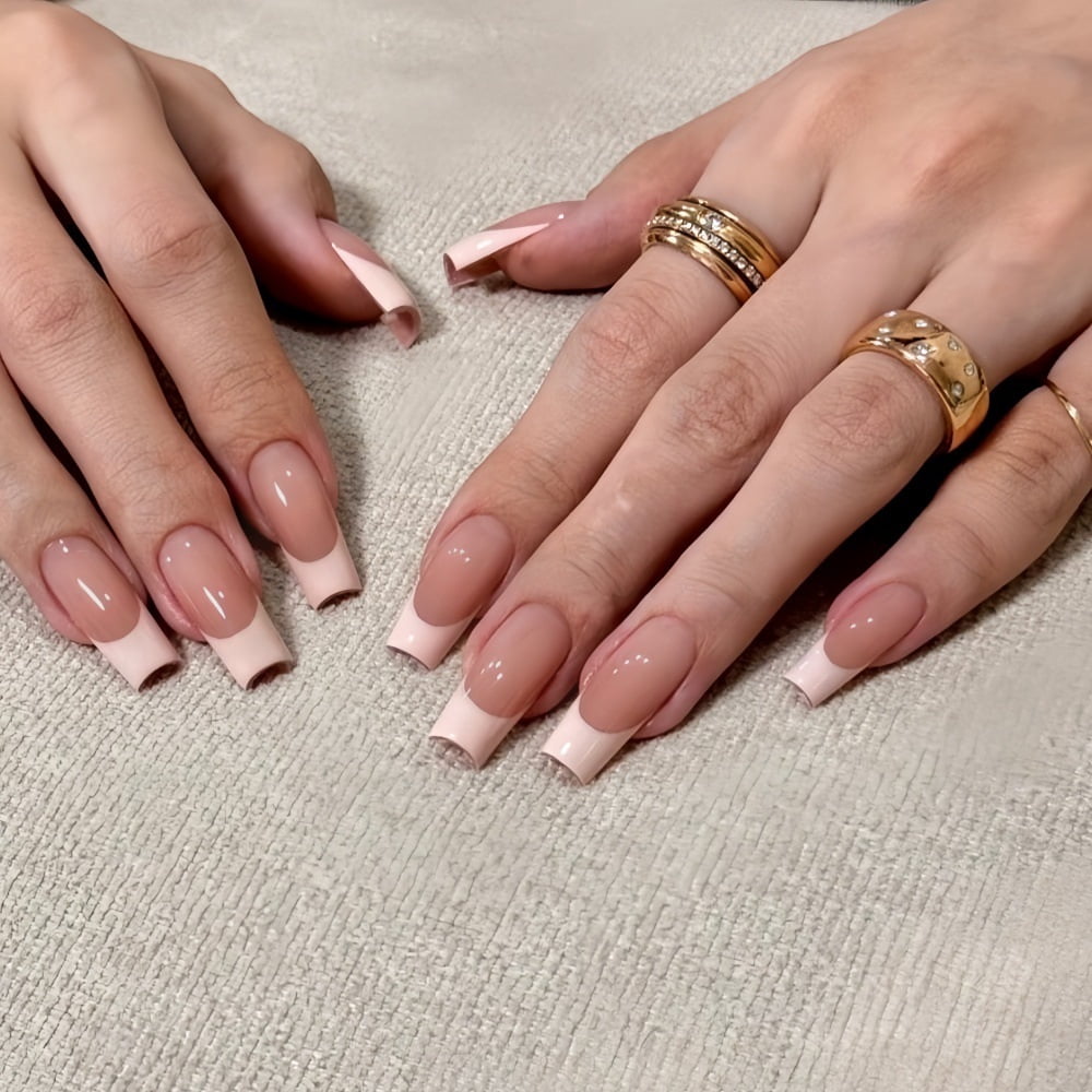 24 Pieces Long-Style Minimalist White-Edged Nail Art Stickers for ...