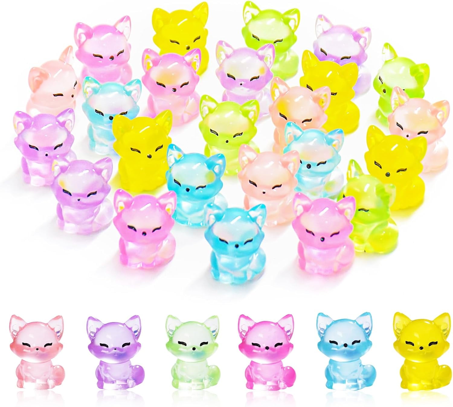 24 Pieces Mini Fox Animals Luminous Mini Resin Animals Tiny Fox for ...