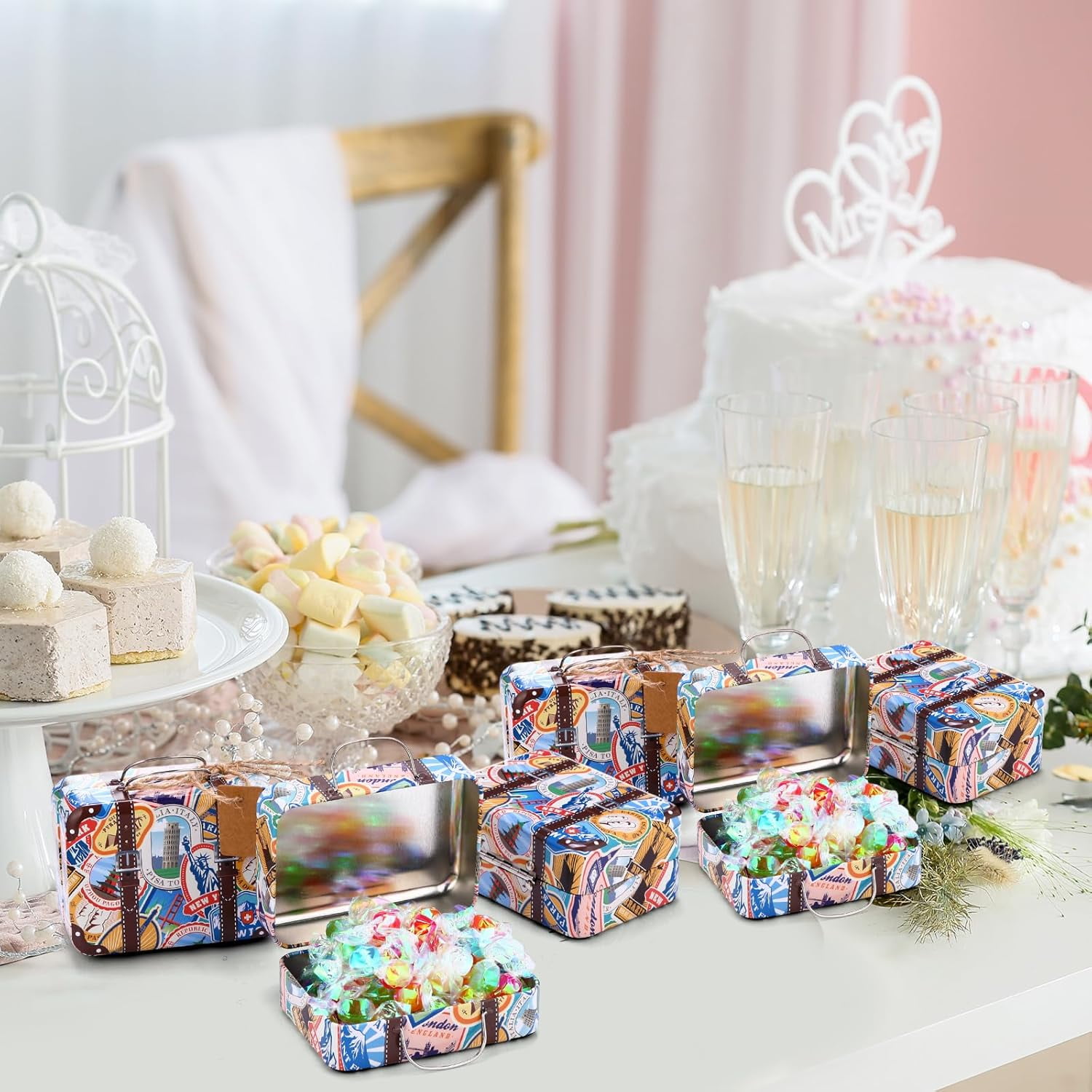 24 Pieces Mini Suitcase Boxes for Party Favors, Tin Gift Boxes with ...
