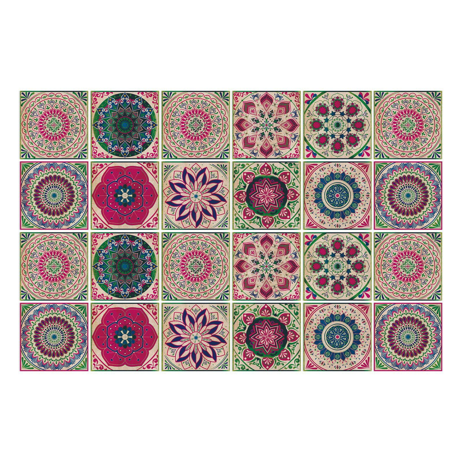 24 Pieces Moroccan Wallpaper Tile Stickers Self Adhesive Removable Wall ...
