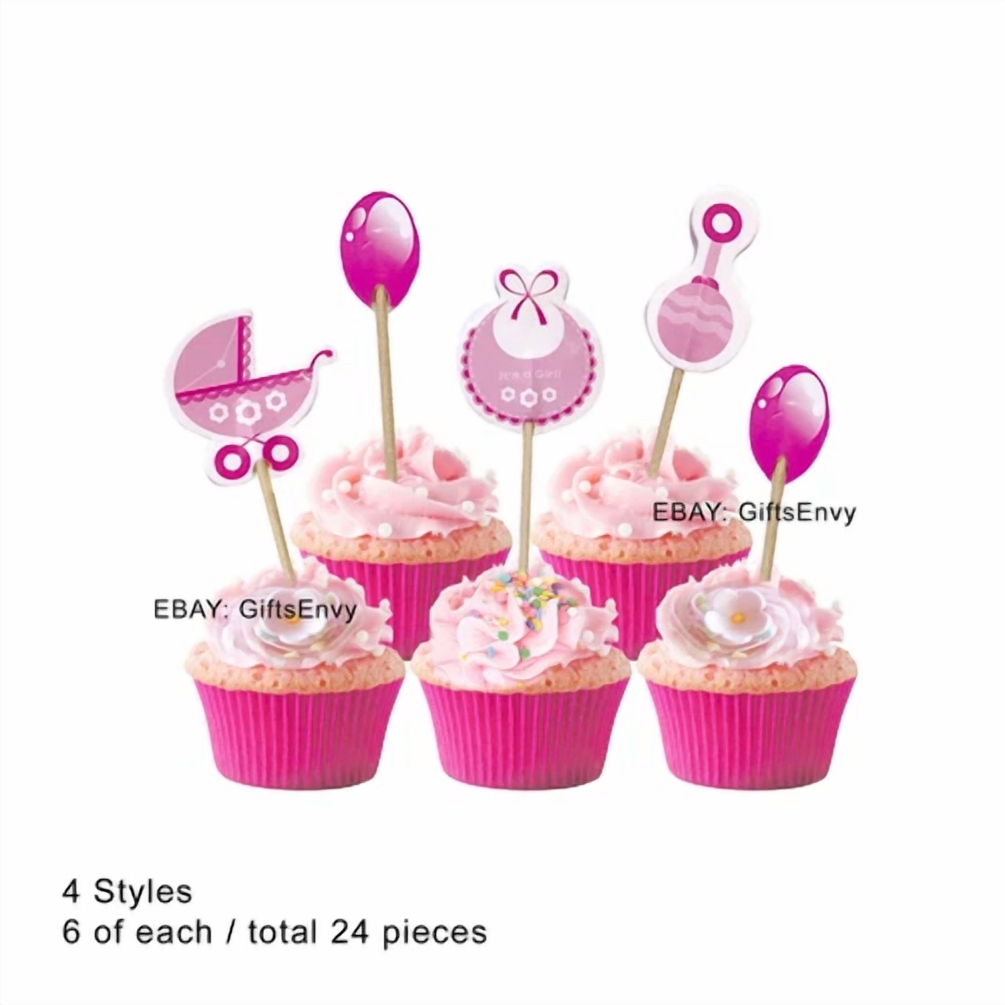 24 Pieces - Party Cupcake Topper - Baby Shower Party - Girl New Born ...
