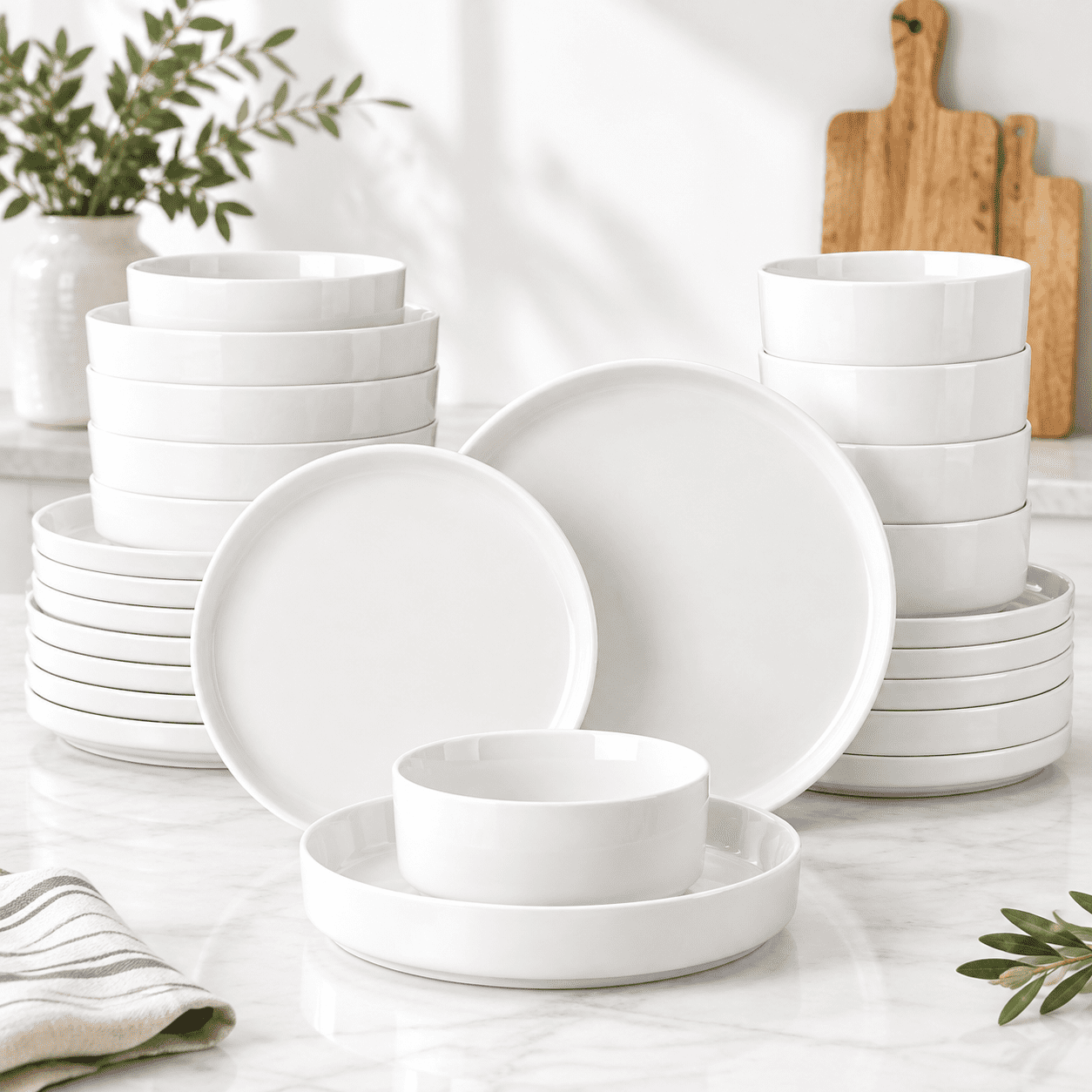 24 Pieces Porcelain Dinnerware Set Modern White Dish For 6 Serving ...