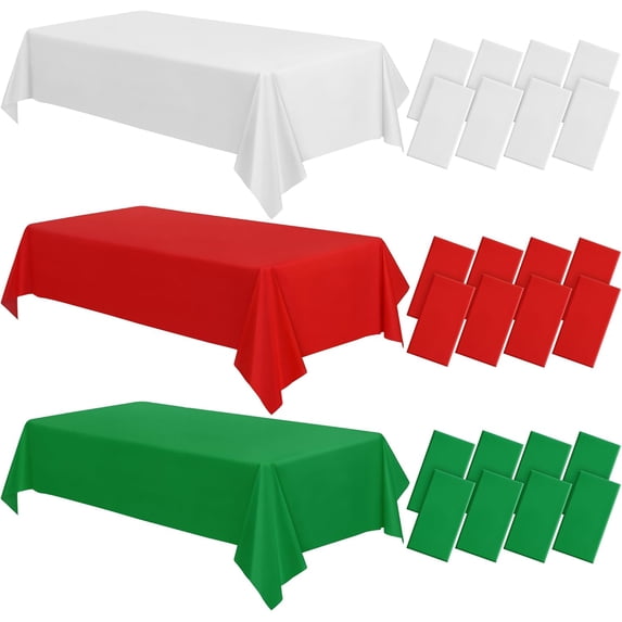 24 Pieces Red, Green, White Disposable Plastic Tablecloth Christmas ...