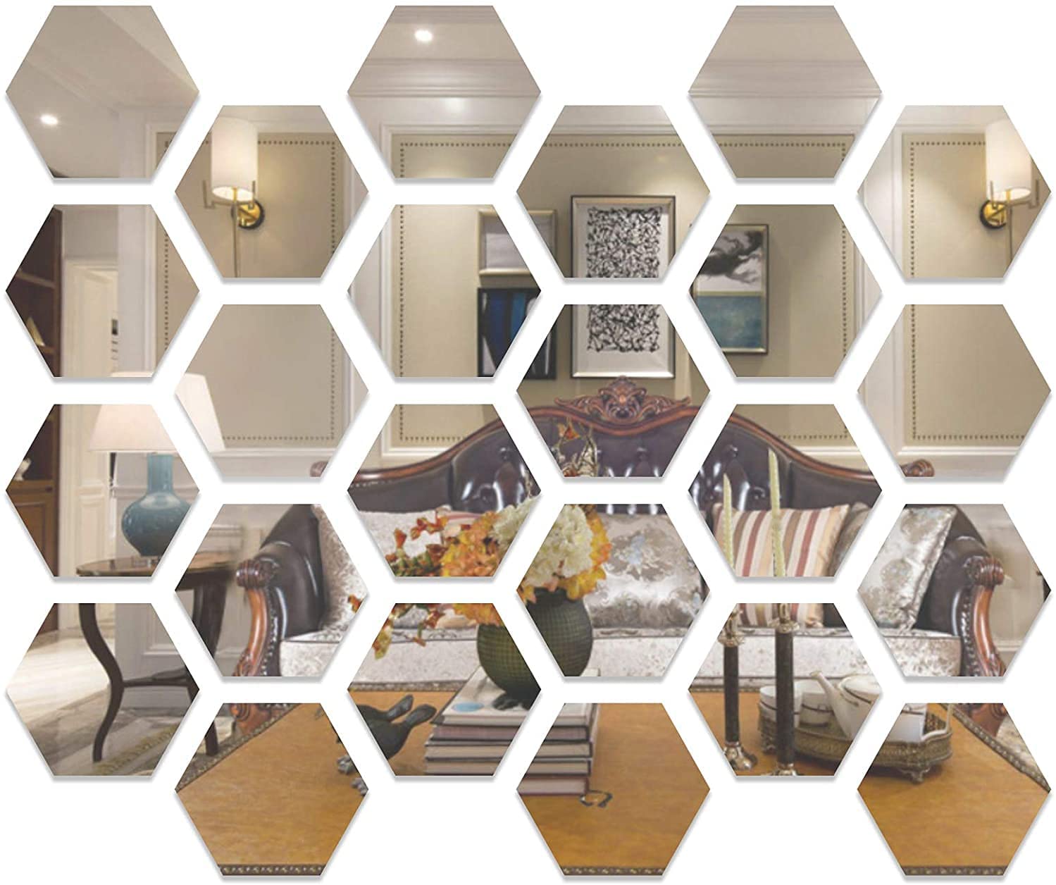 12 Pieces Removable Acrylic Hexagon Mirror Wall Stickers Decals for ...