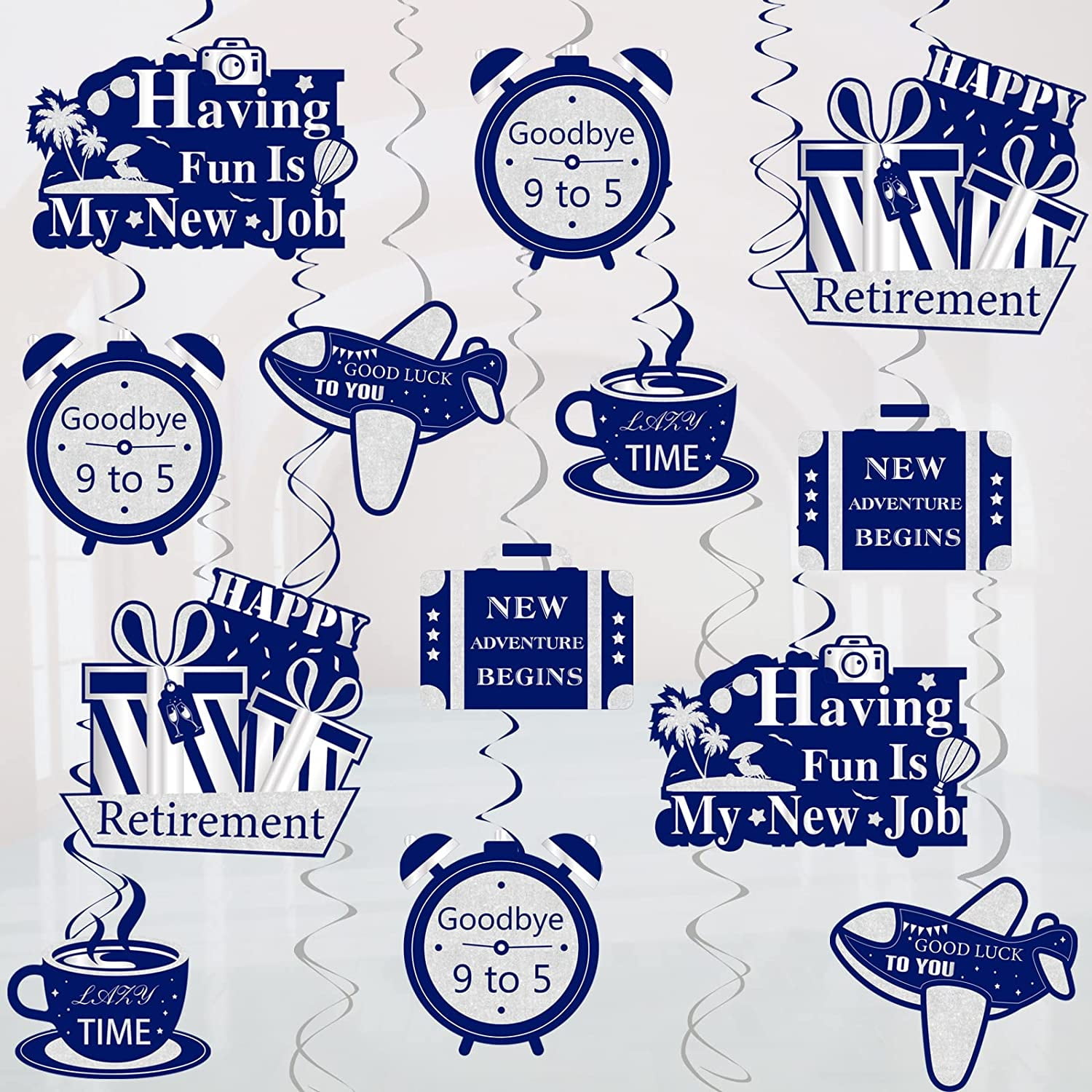 24 Pieces Retirement Party Hanging Swirls Decorations Blue Silver ...