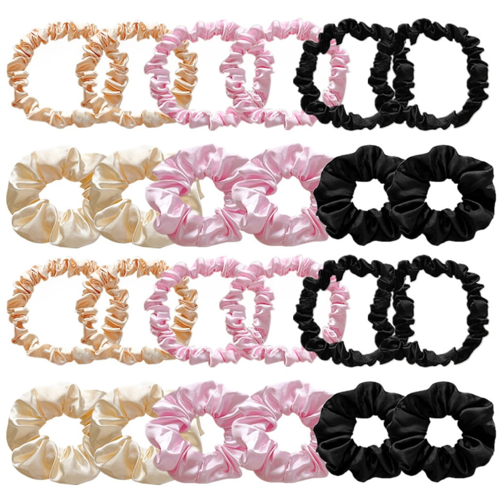 24 Pieces Satin Silk Scrunchies - Elastic Hair Bands, Hair Ties ...