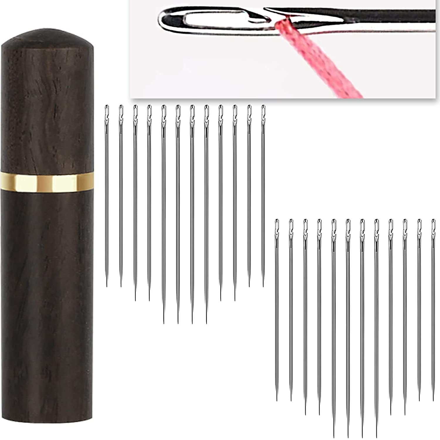 24 Pieces Self Threading Needles for Hand Sewing, Easy Thread Needles ...