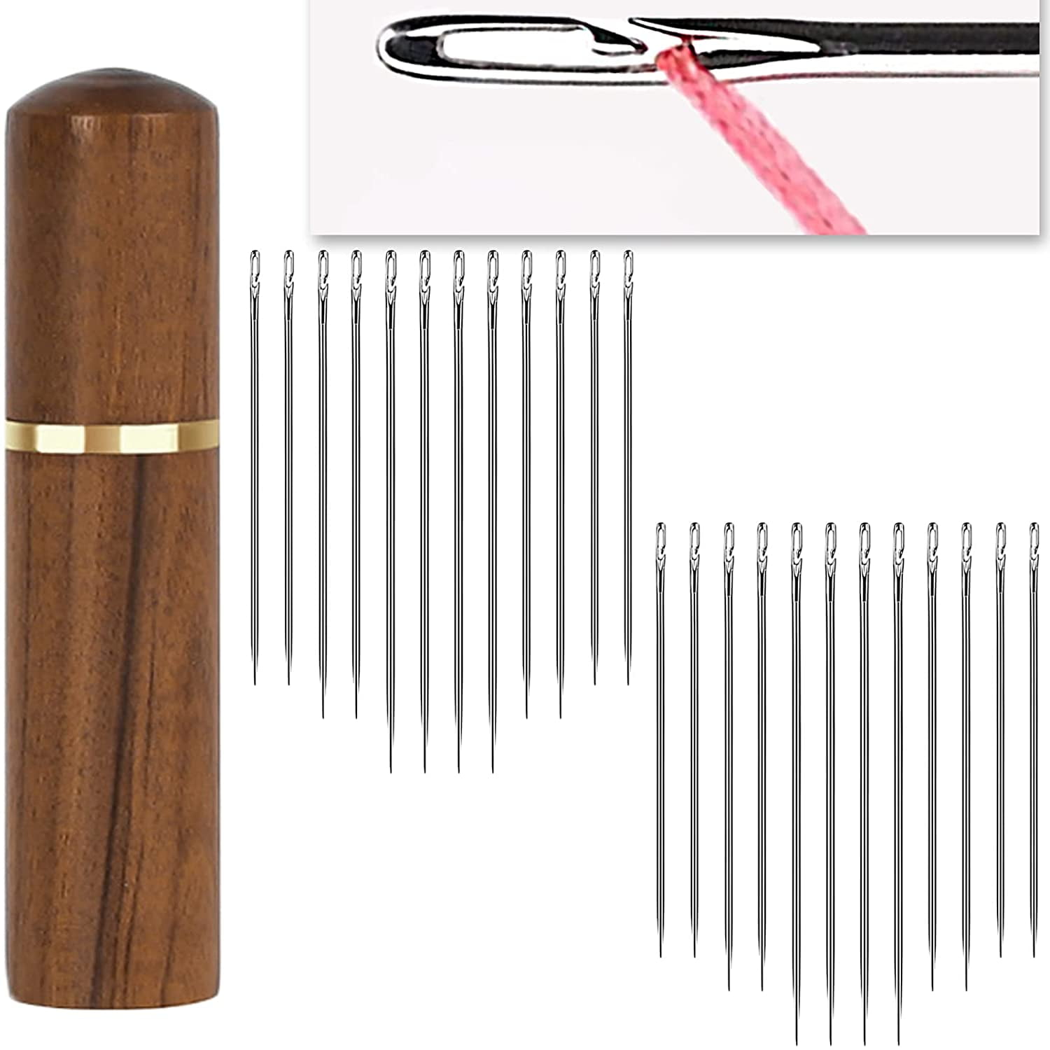 24 Pieces Self Threading Needles for Hand Sewing, Easy Thread Needles ...