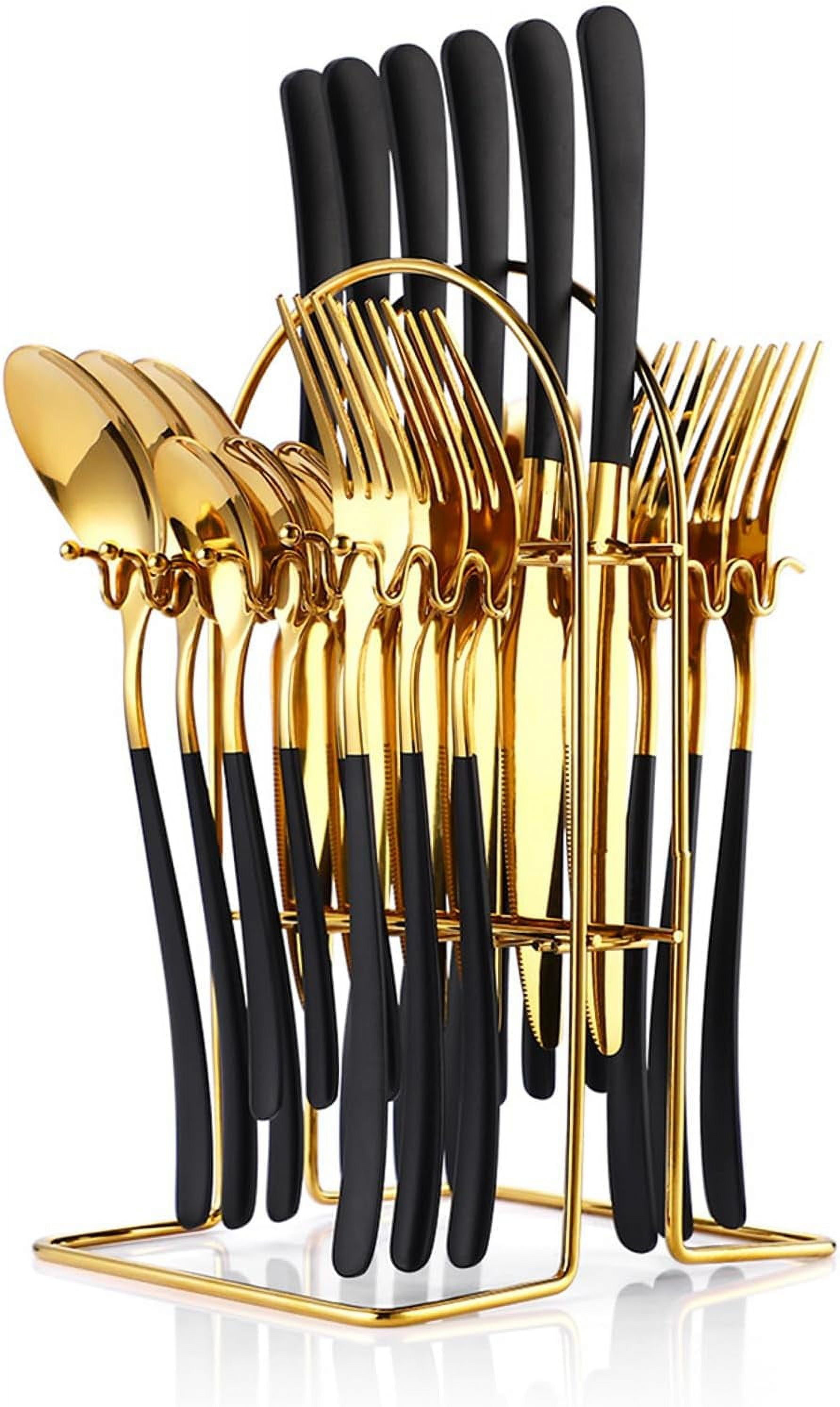 24 Pieces Silverware Set, Stainless Steel Flatware Set with Silverware ...